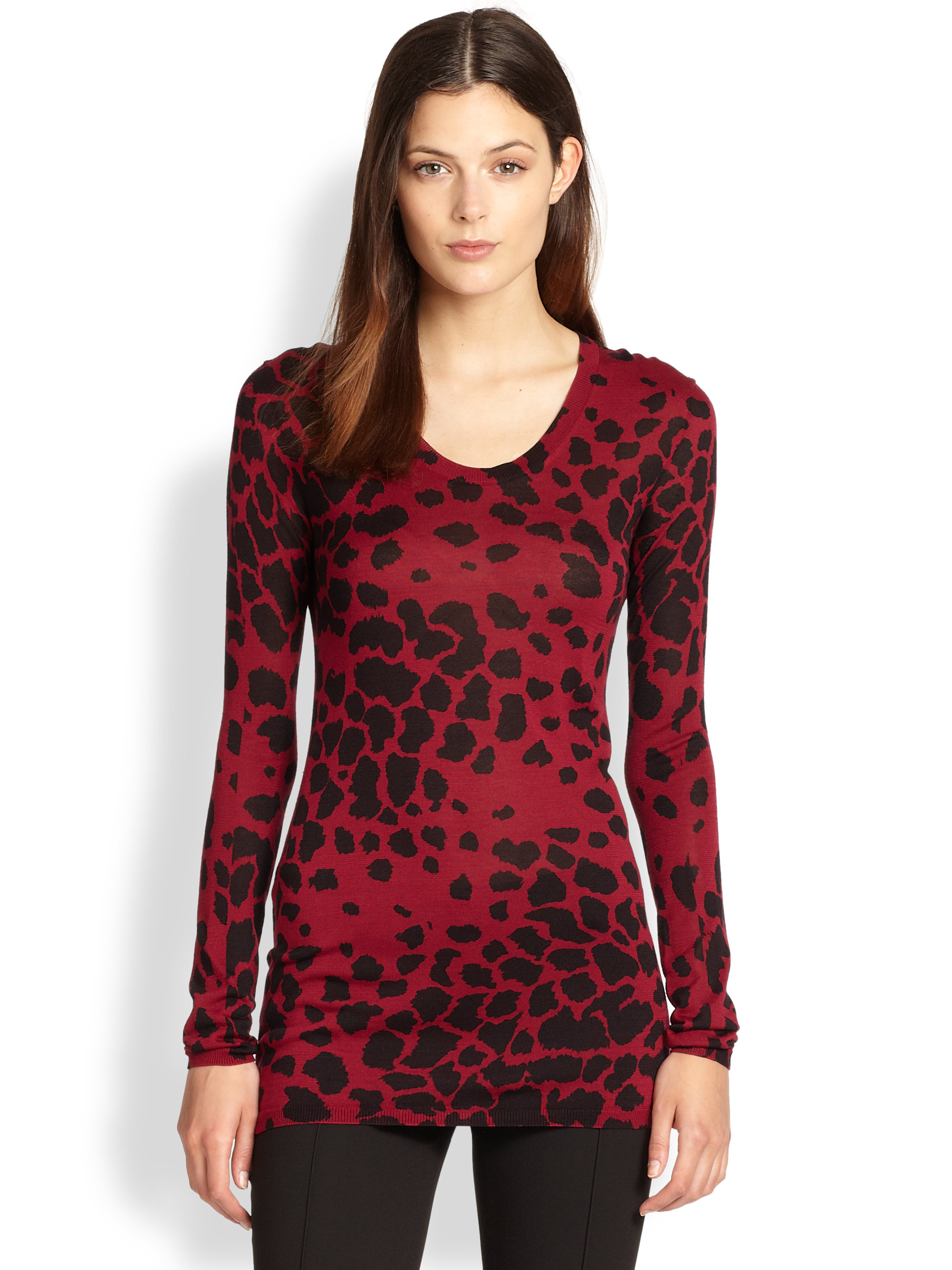 Burberry Silk Leopard Print Sweater in Red | Lyst