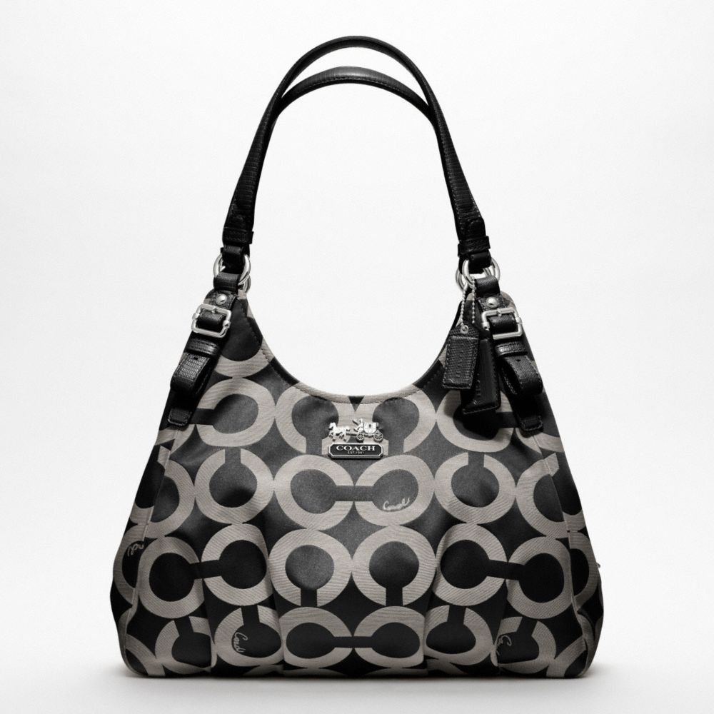 COACH Madison Op Art Sateen Maggie Shoulder Bag in Black | Lyst
