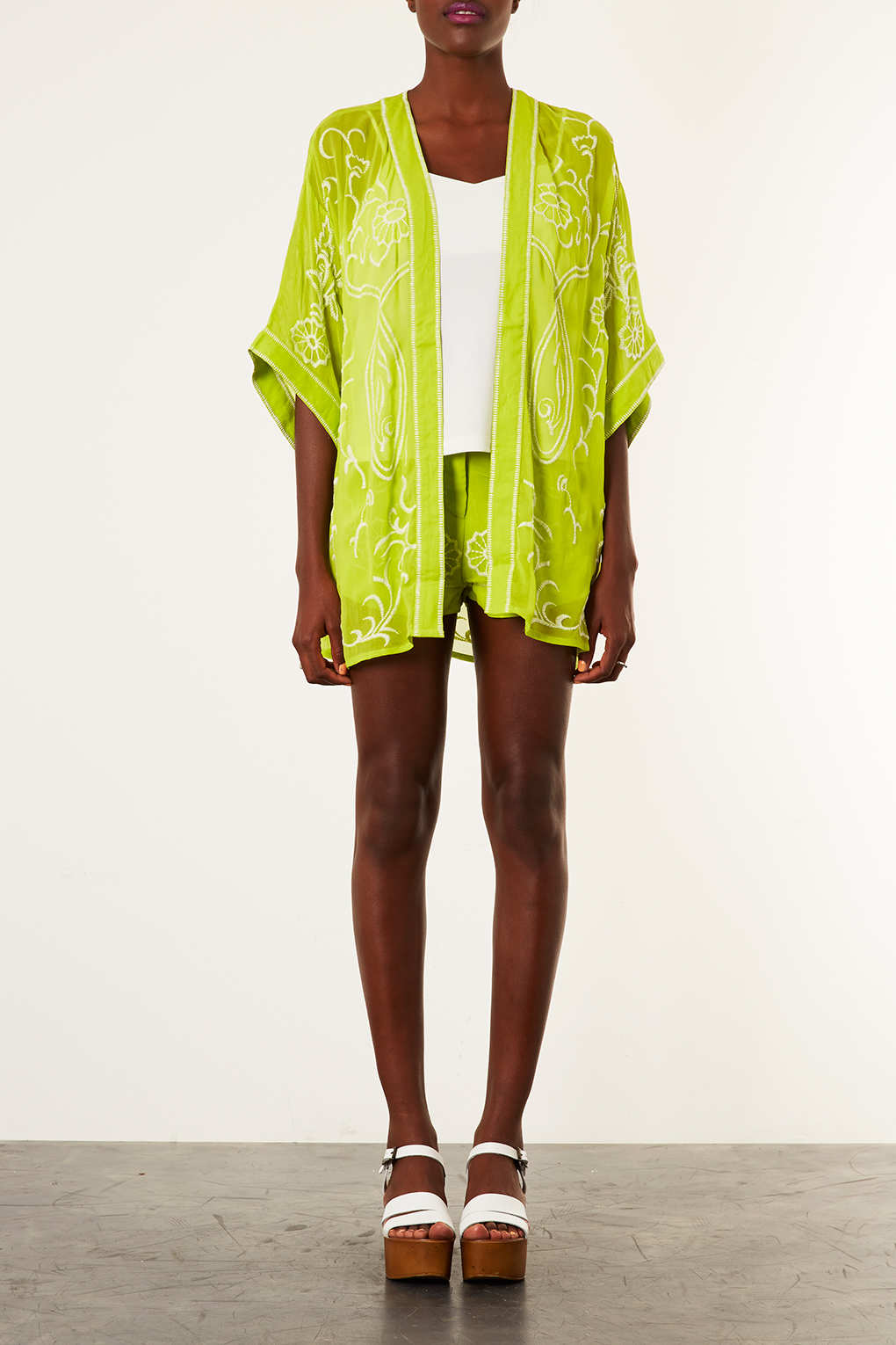 Topshop Mesh Embroidered Kimono in Green | Lyst