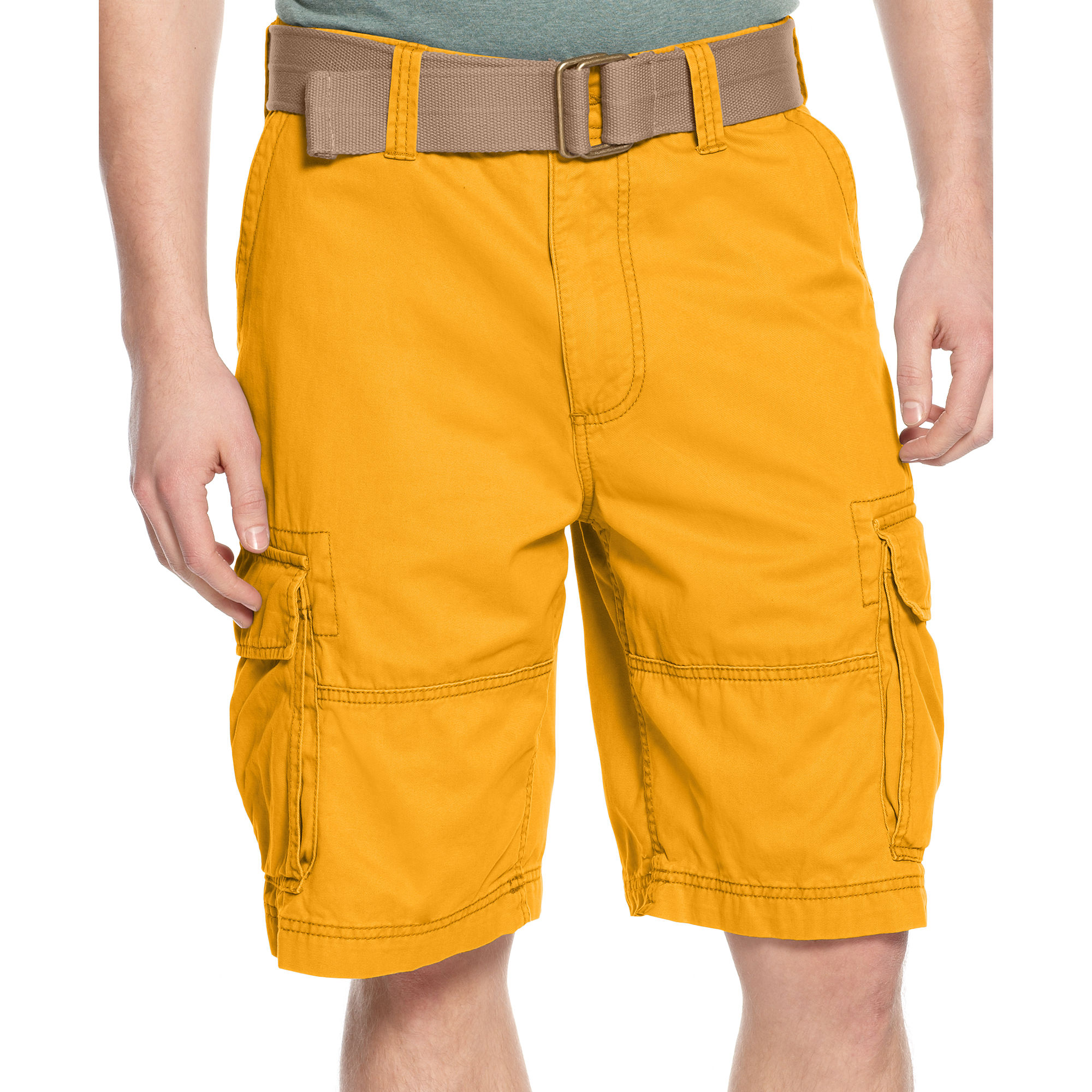 American Rag Solid Twill Cargo Shorts In Garnet Stone Yellow For Men