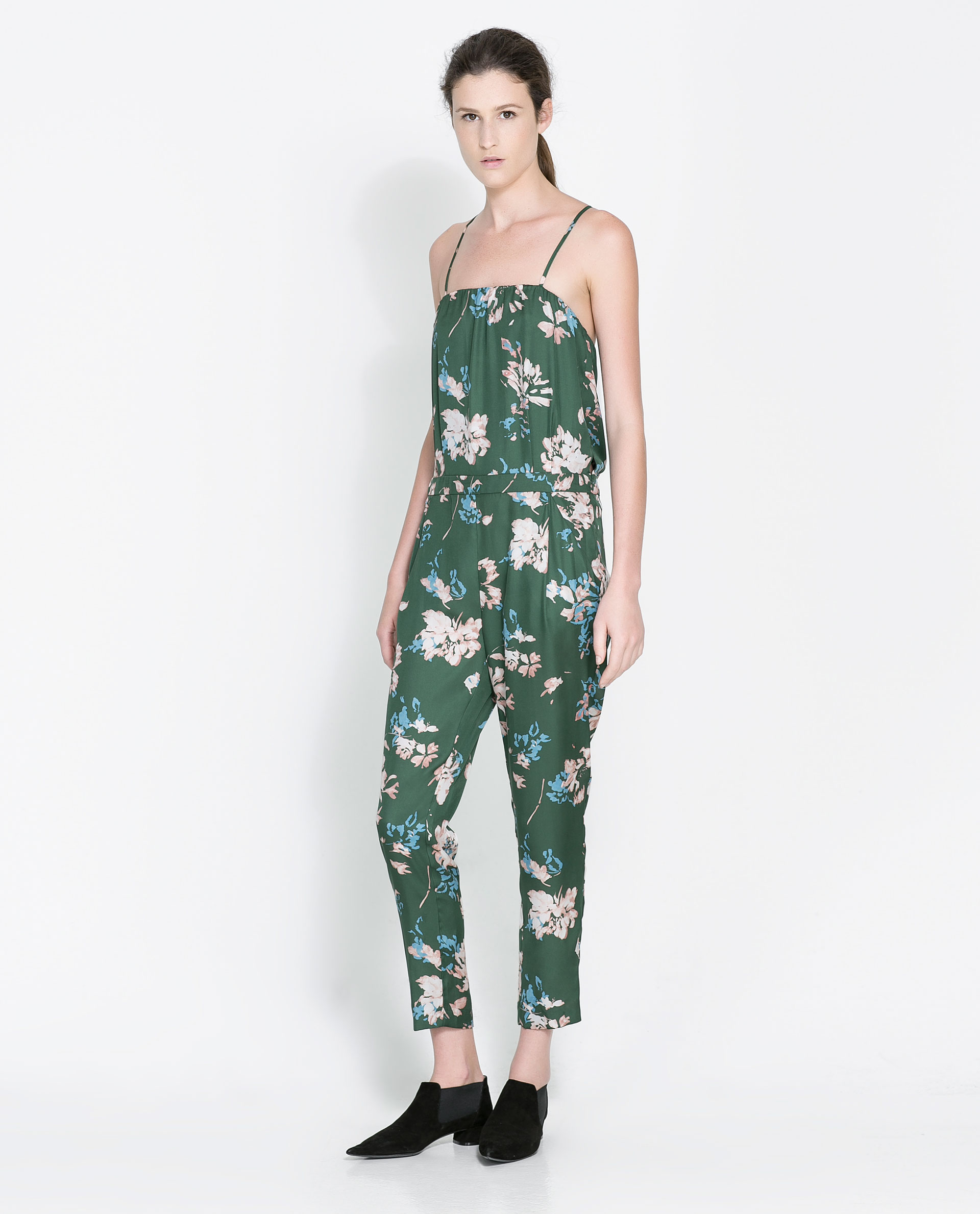 Zara Printed Flowing Jumpsuit in Green | Lyst Zara Printed Flowing Jumpsuit in Green | Lyst