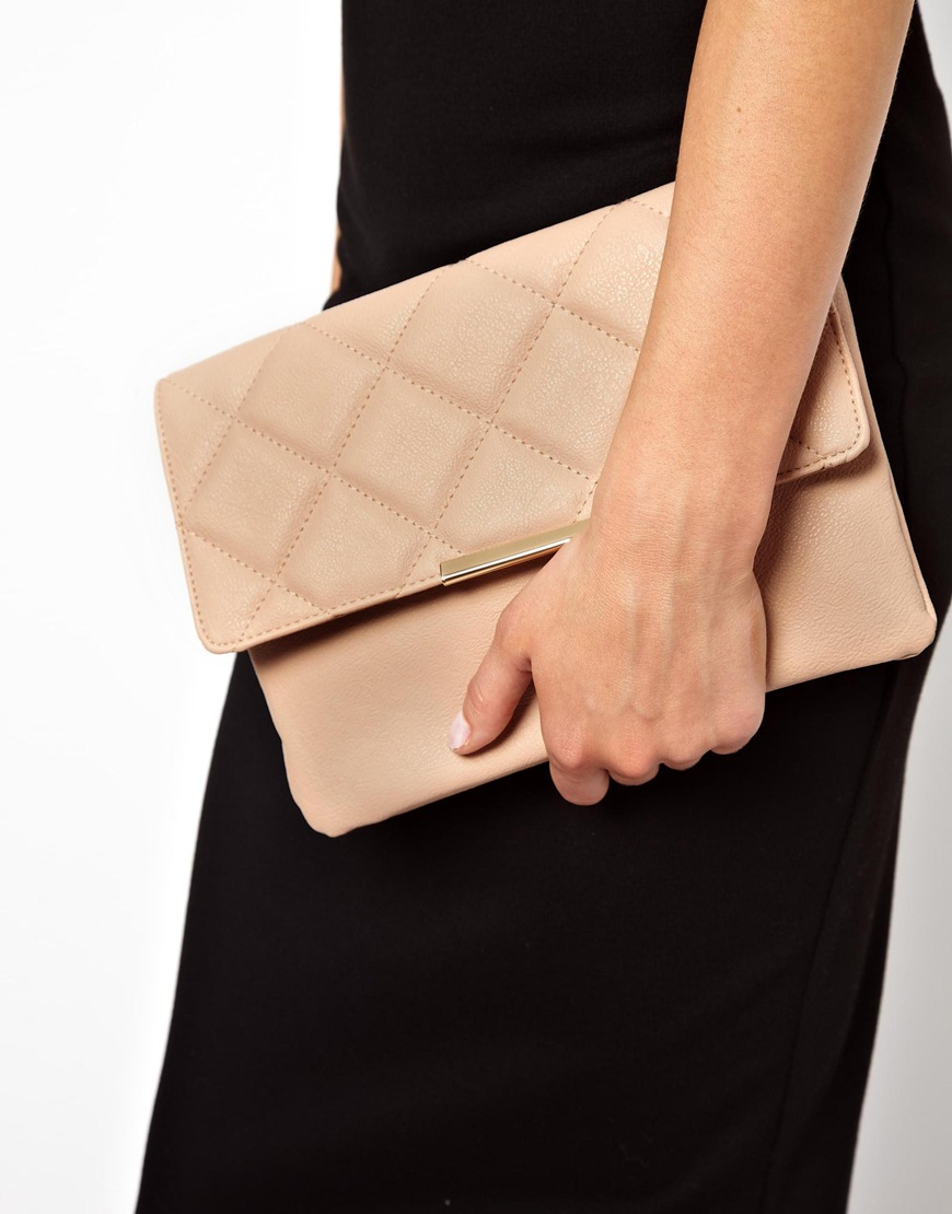 ASOS Clutch Bag with Oversized Quilted Flap in Nude (Natural) - Lyst