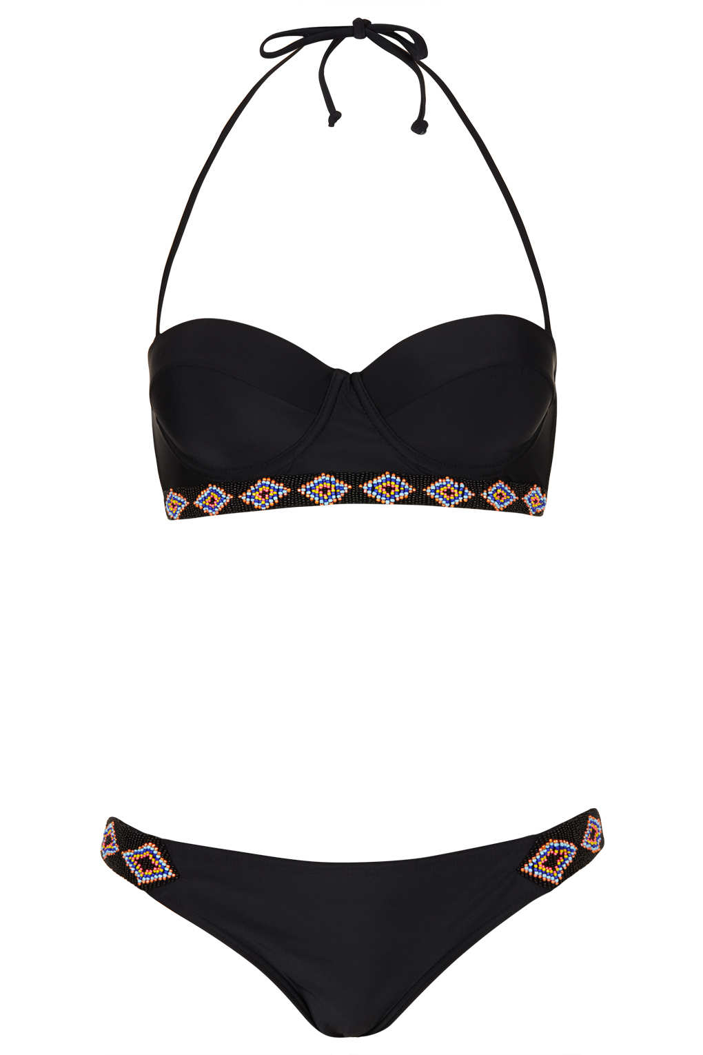 Topshop Beaded Aztec Push Up Longline Bikini In Black Lyst