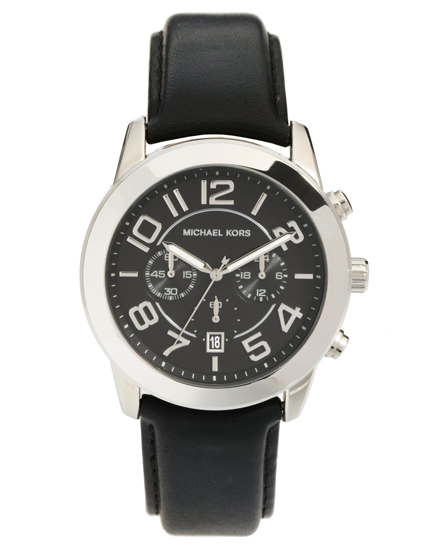 Michael Kors Watch Mercer Black Leather Strap for Men - Lyst