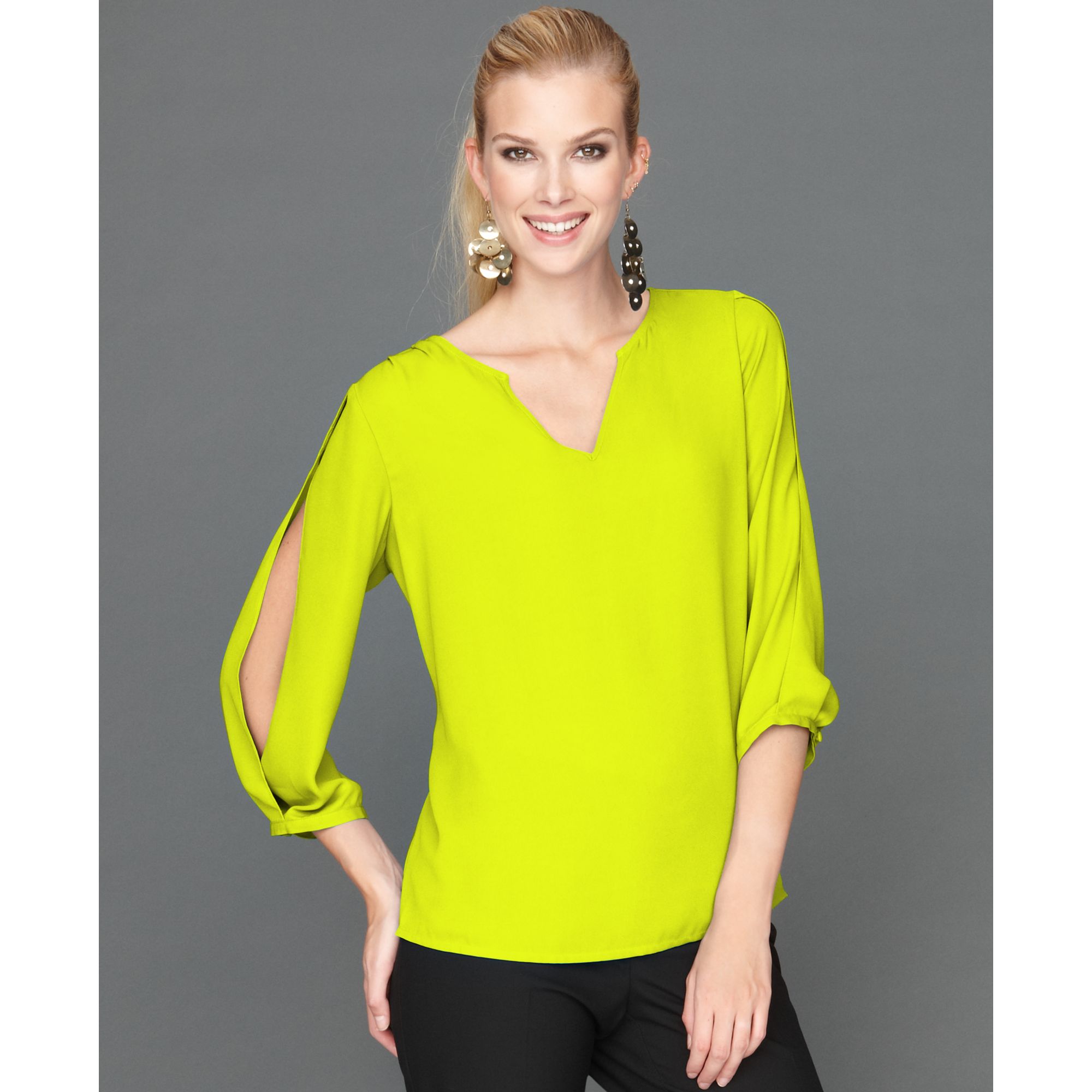 Inc International Concepts Splitsleeve Blouse In Yellow Lyst
