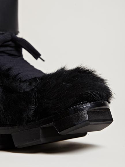 Rick Owens Mens Furry Pony Skin Plinth Boots in Black for Men - Lyst
