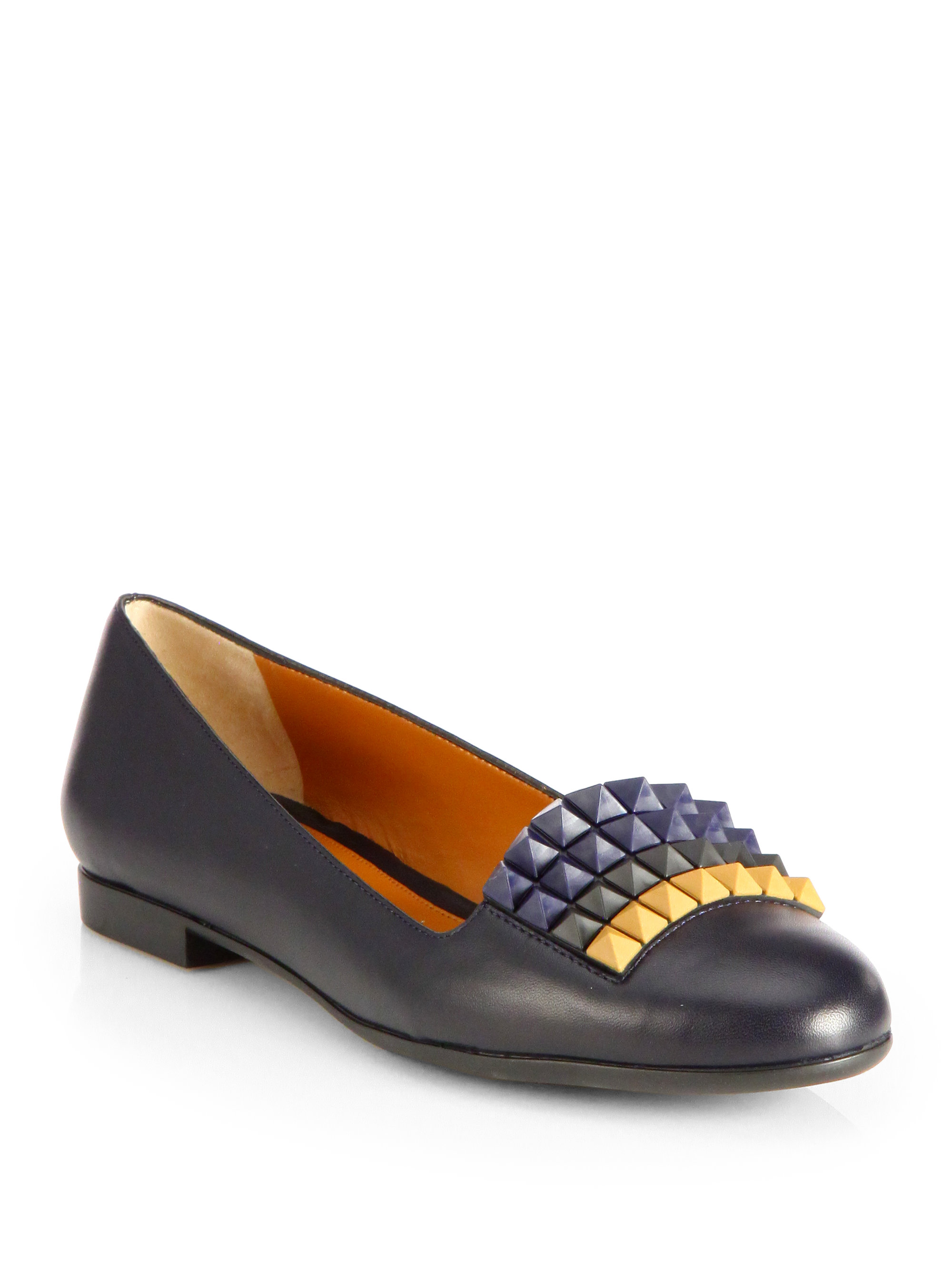 Fendi Pyramid Studded Leather Flats in Blue | Lyst