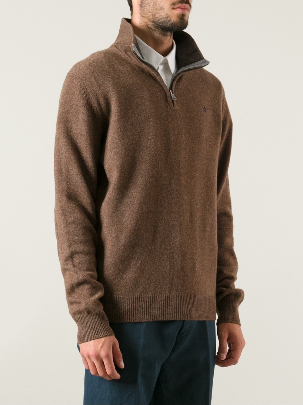 Hackett Zip Sweater in Brown for Men - Lyst