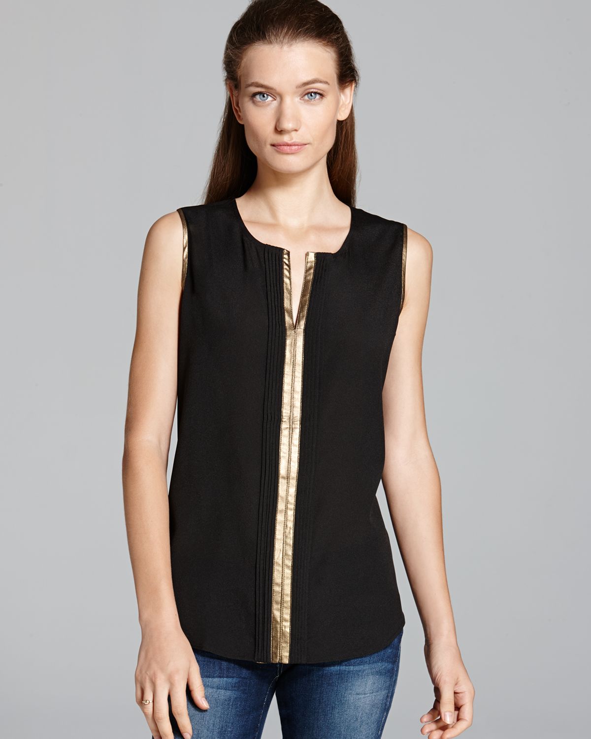 Lyst Calvin Klein Metallic Trim Top In Black