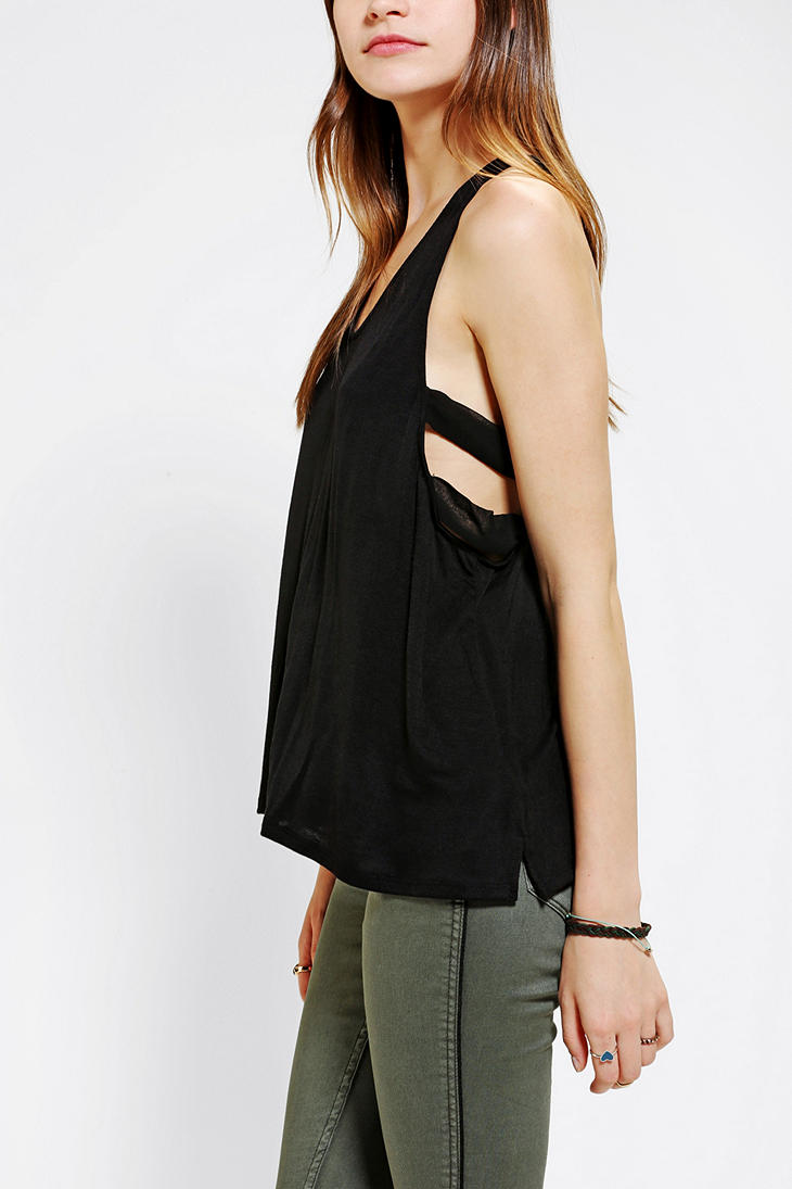 Urban outfitters Cut Out Side Tank Top in Black | Lyst