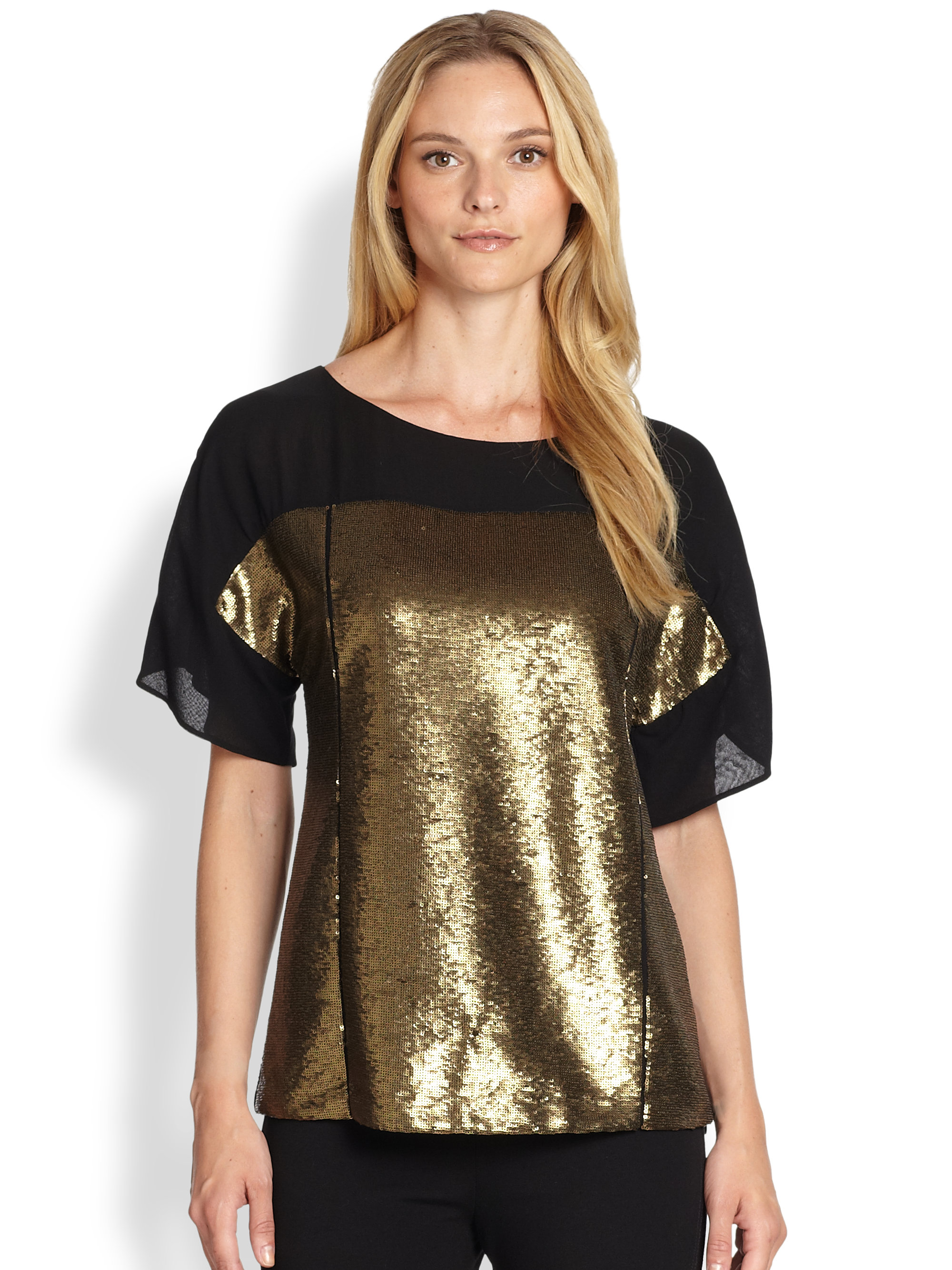 Lafayette 148 New York Maryann Sequin Top in Black - Lyst
