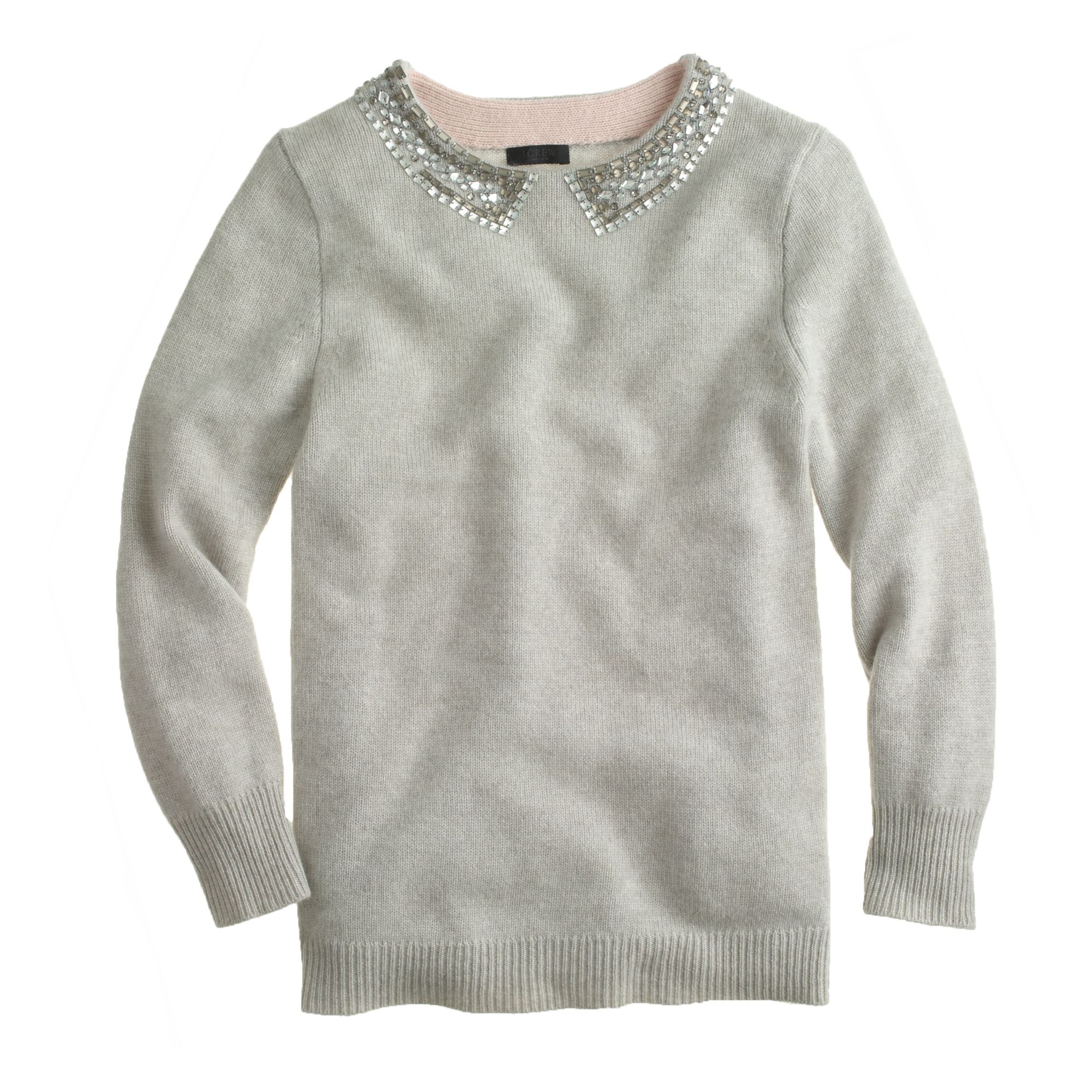 J Crew Cashmere Jeweled Collar Sweater In Gray Lyst