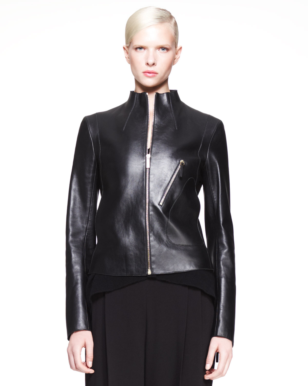 The Row High-Neck Leather Jacket in Black - Lyst