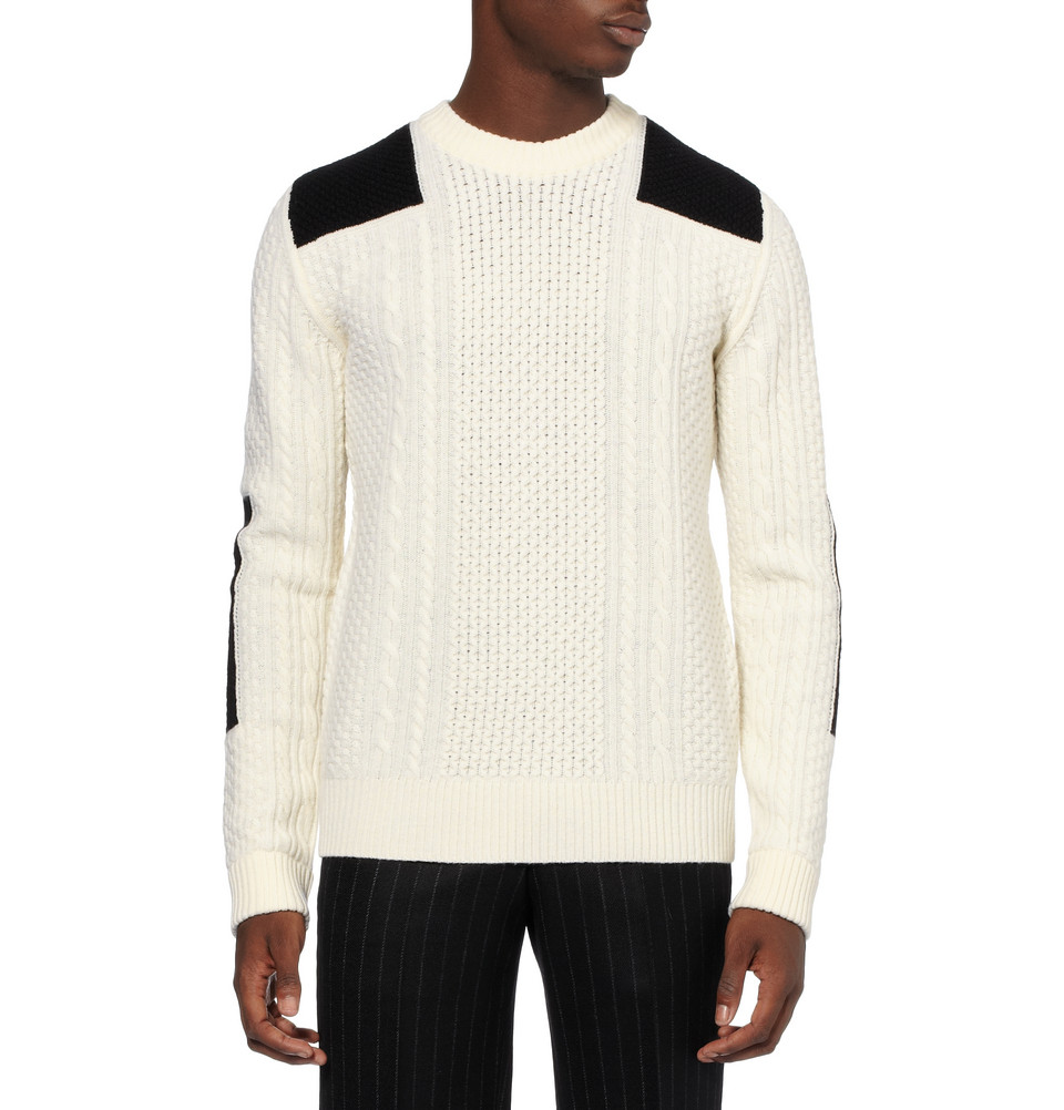 Alexander McQueen Aran Knit Wool Sweater in White for Men - Lyst