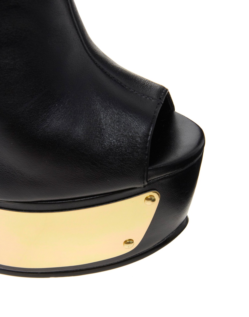 Steve Madden Sloann Peep Toe Leather Platform Ankle Boots In Black Lyst