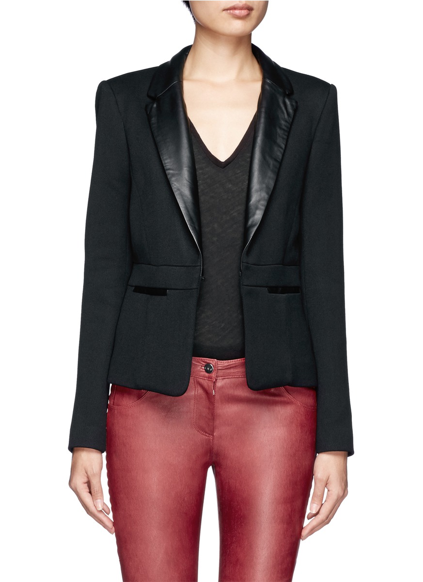 Maje Dualite Leather Lapel Blazer in Black - Lyst Maje Dualite Leather Lapel Blazer in Black - Lyst