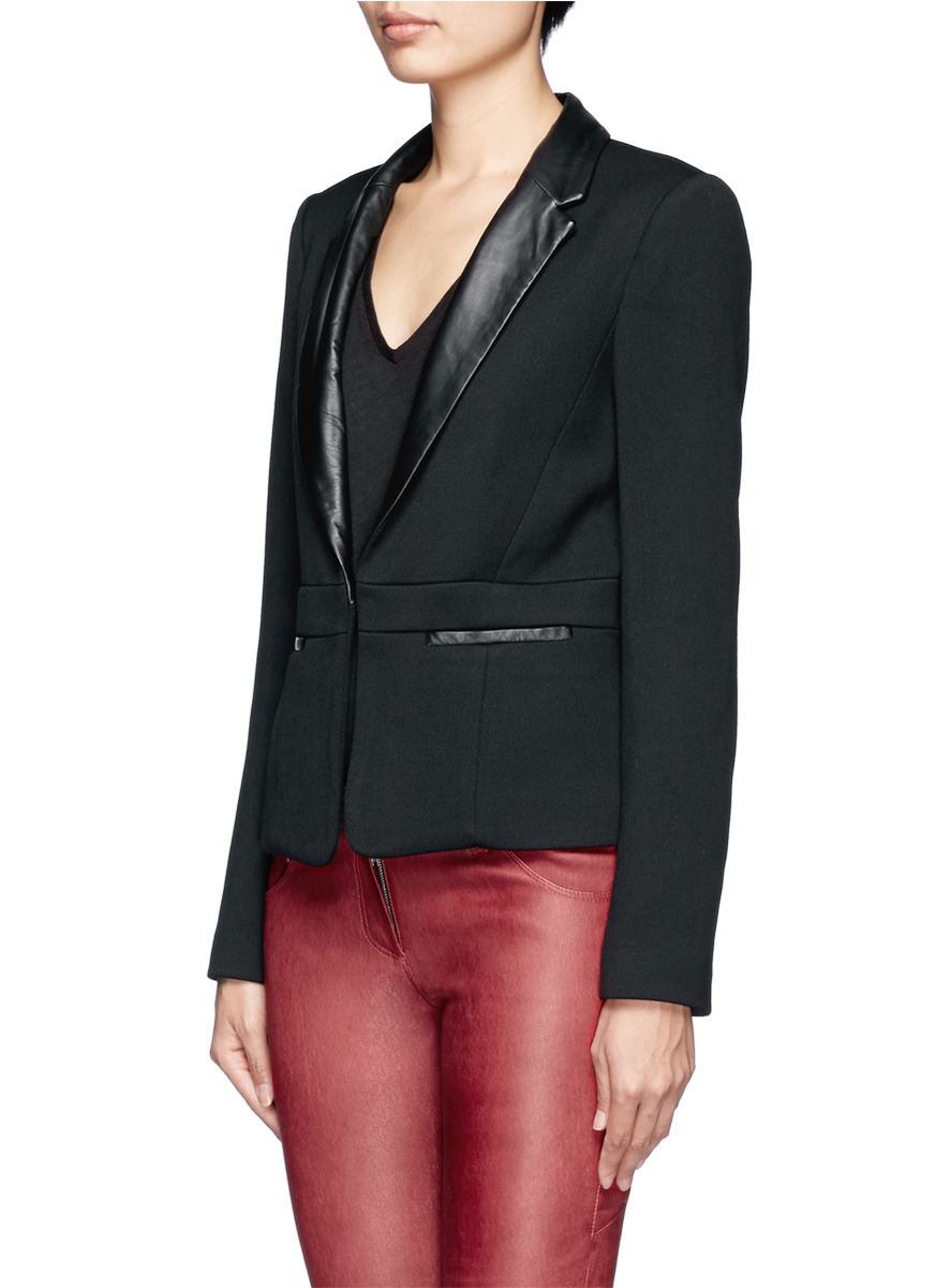 Maje Dualite Leather Lapel Blazer in Black | Lyst Maje Dualite Leather Lapel Blazer in Black | Lyst