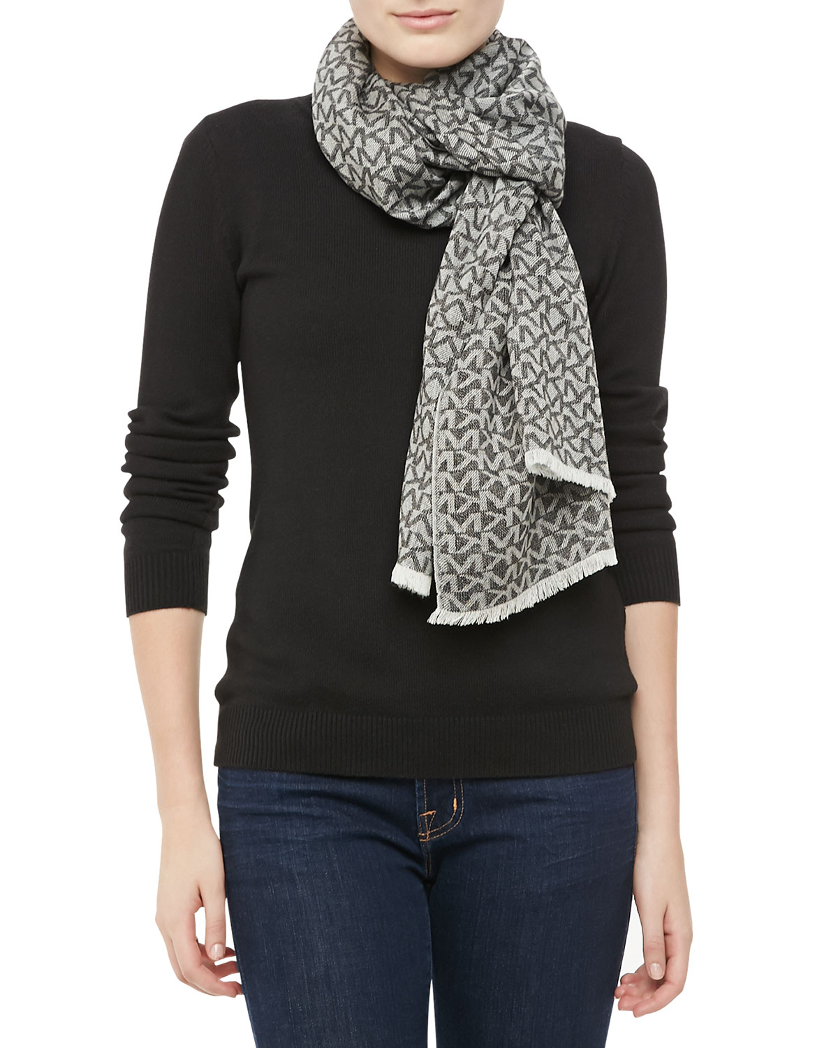 Michael michael kors Checkerboard Logo Jacquard Scarf in Gray | Lyst