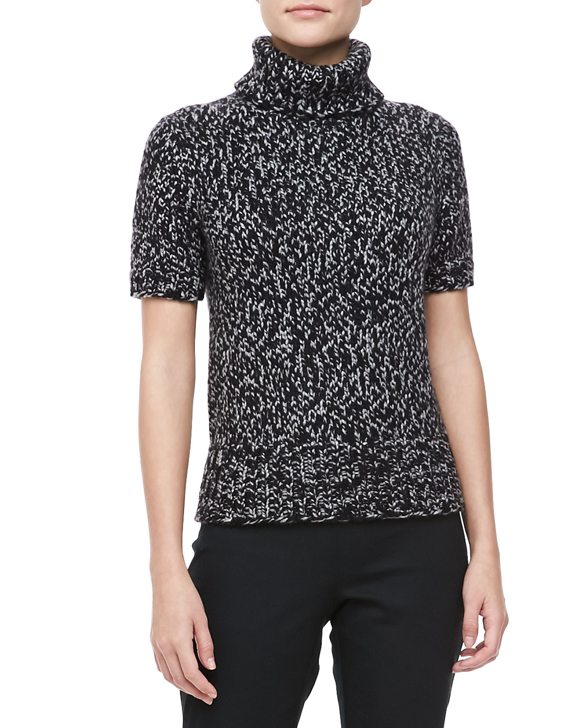 Michael kors Marled Short-Sleeve Turtleneck in Black | Lyst Michael kors Marled Short-Sleeve Turtleneck in Black | Lyst