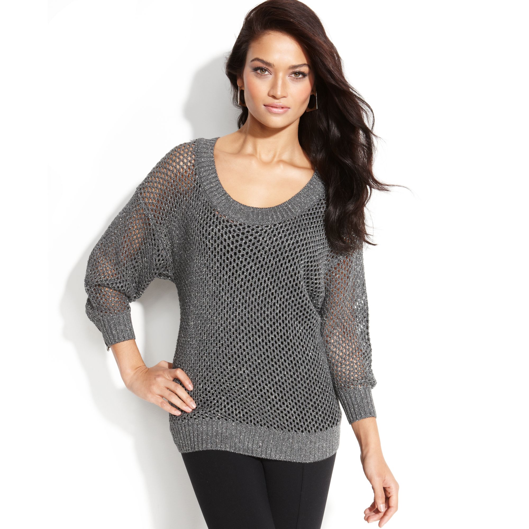 INC International Concepts Metallic Fishnet Knit Sweater - Lyst
