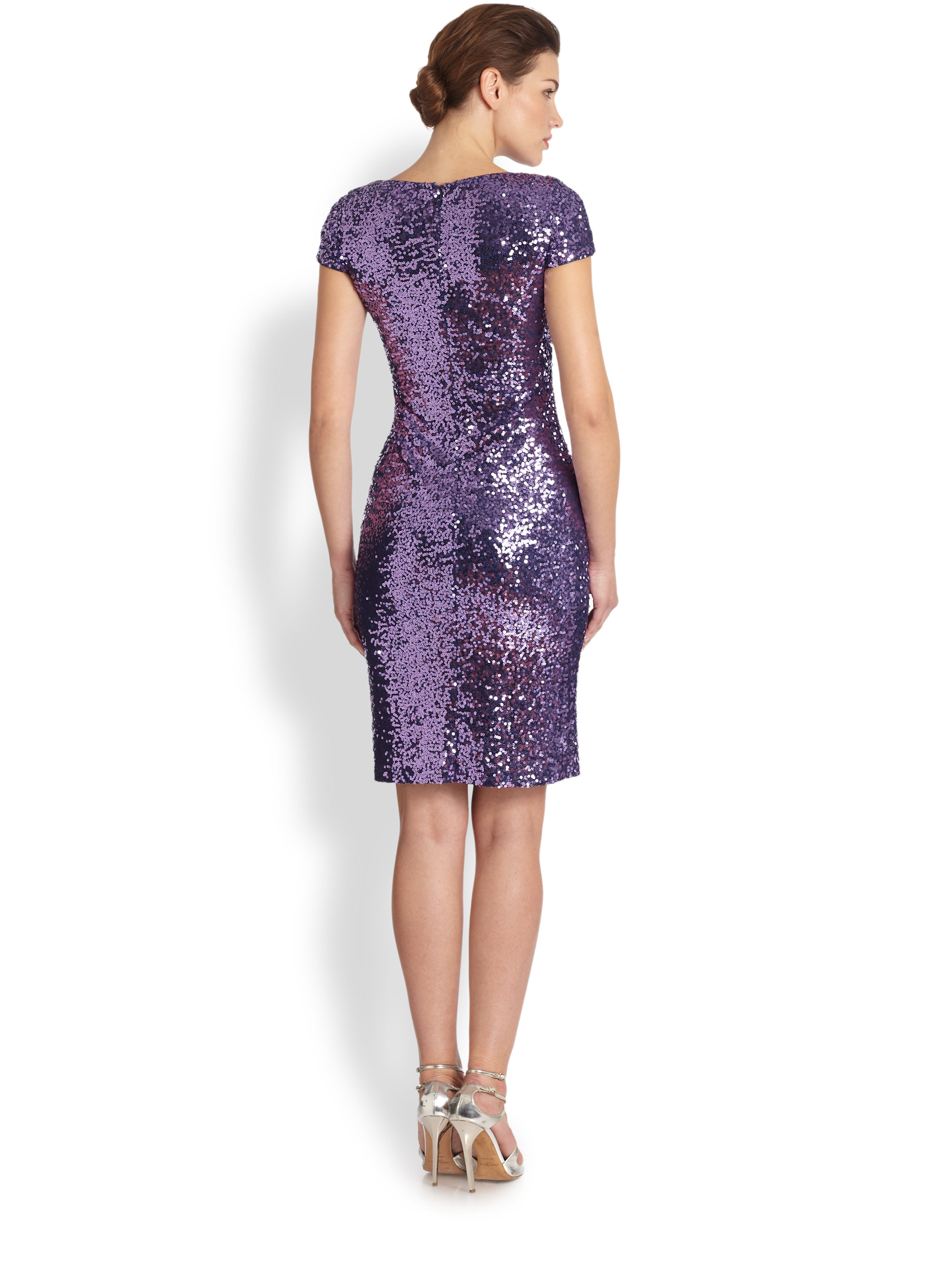 Lyst Badgley Mischka Cap Sleeve Sequin Cocktail Dress In Purple