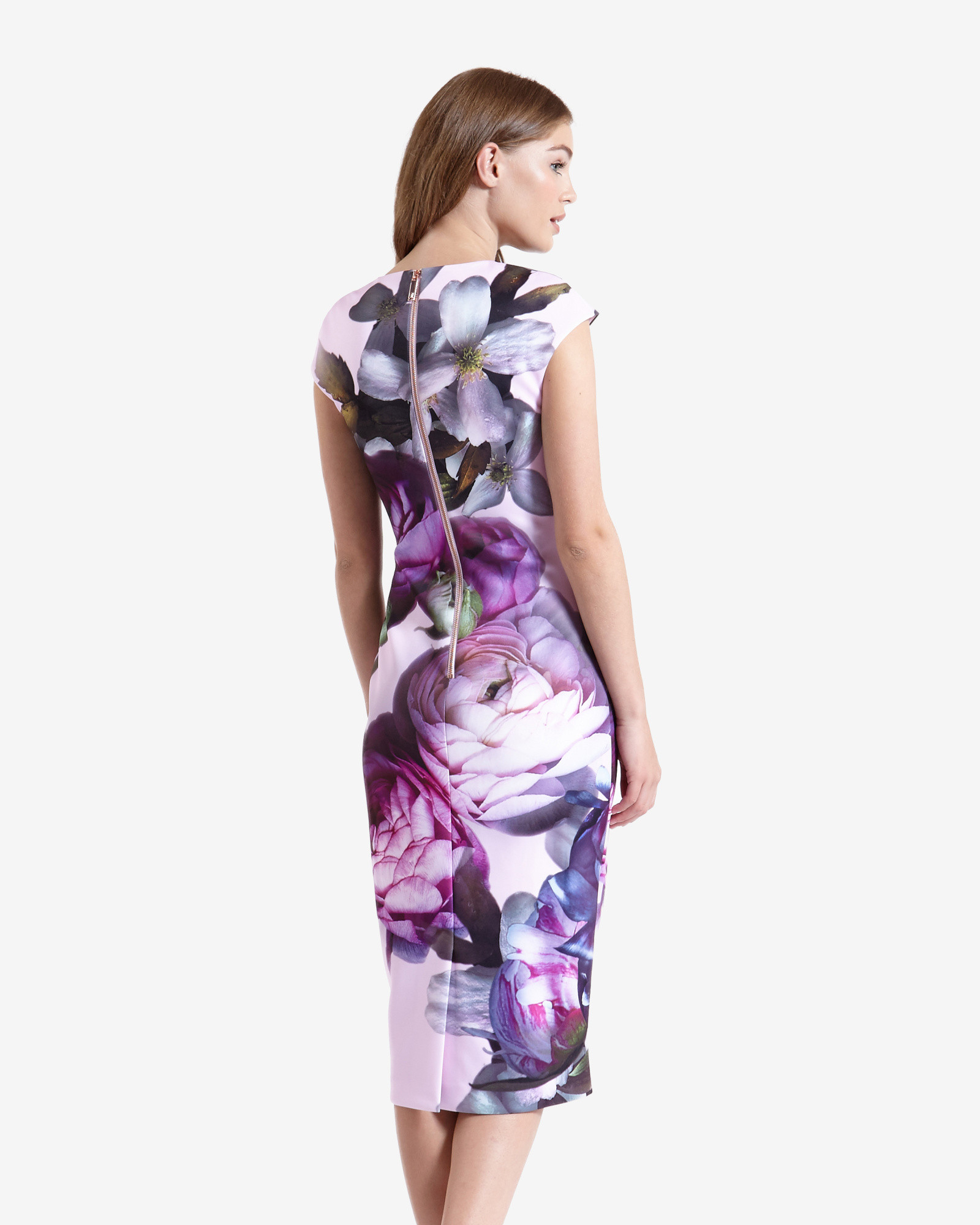 Ted Baker Sunlit Floral Midi Dress In Purple Pale Pink Lyst