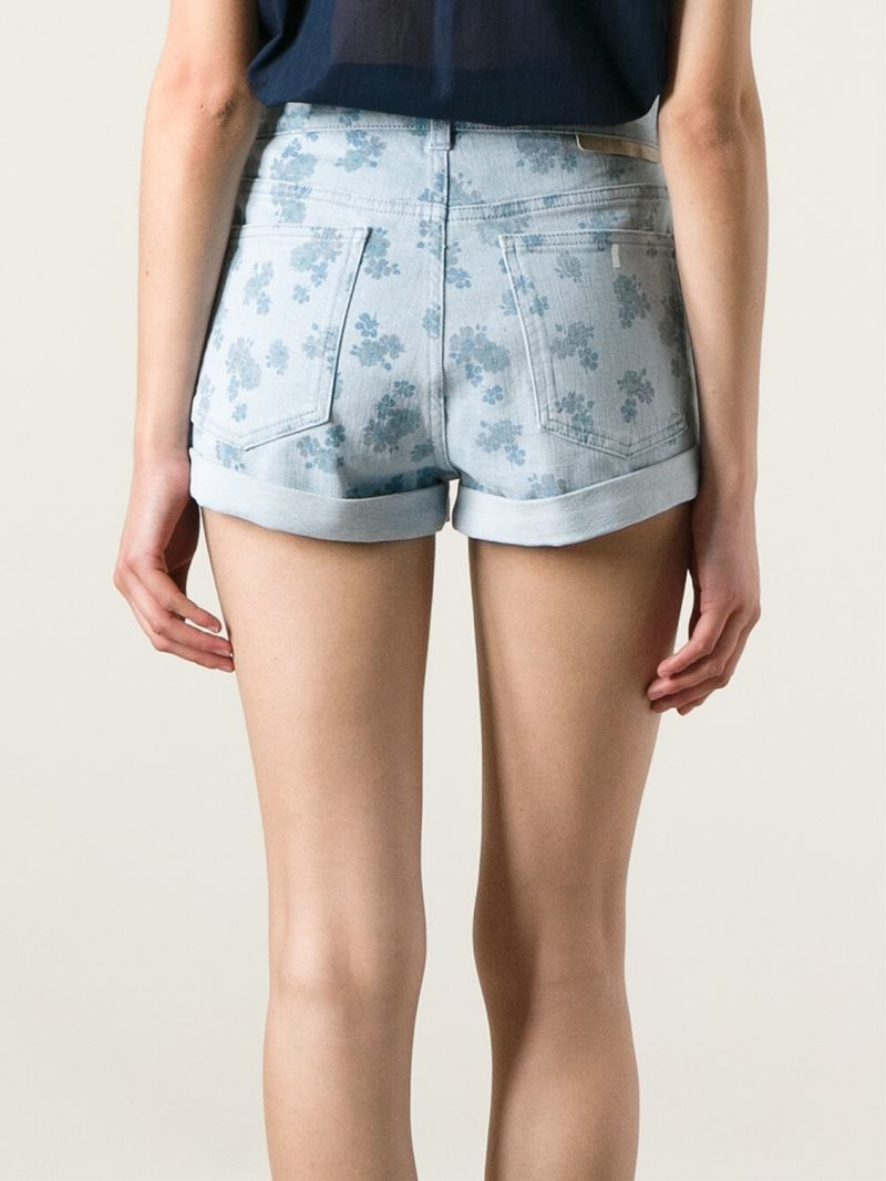 Stella Mccartney Floral Print Denim Shorts In White Blue Lyst