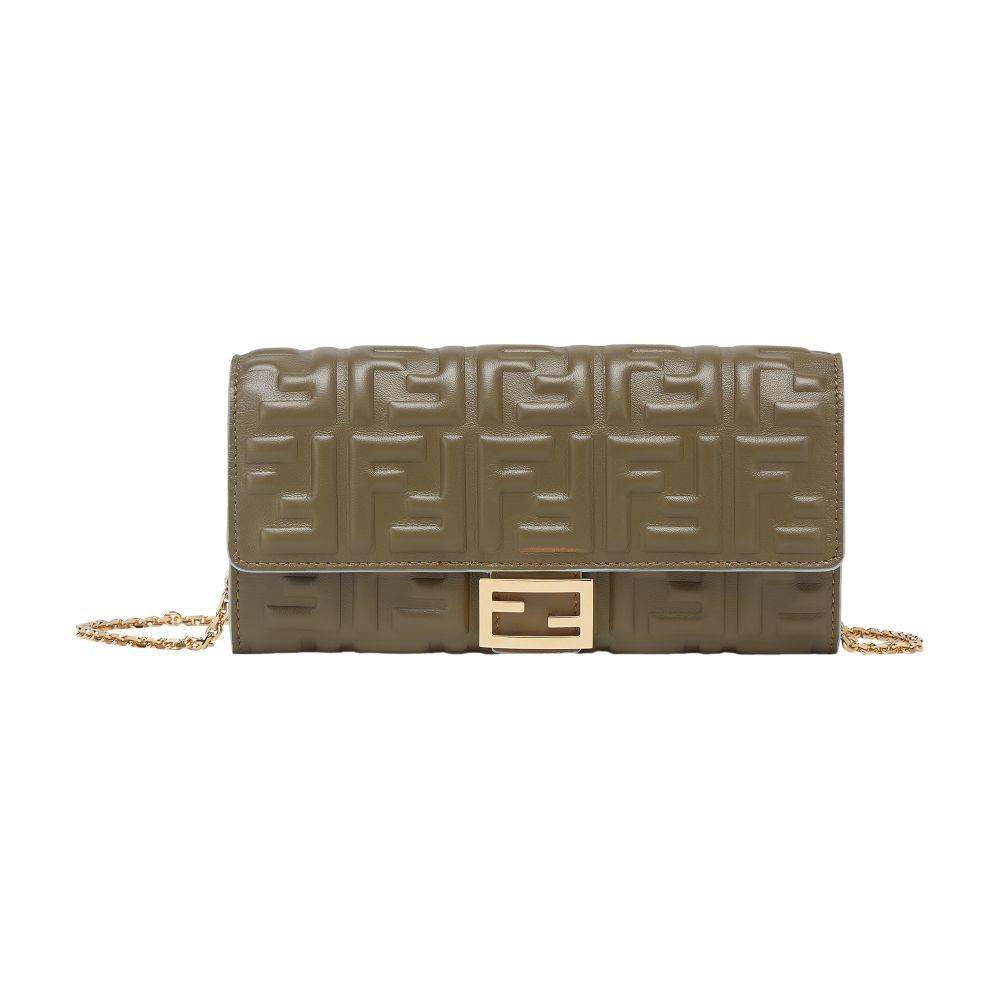 Fendi Lamb Leather Mini Wallet With Chain in Brown | Lyst