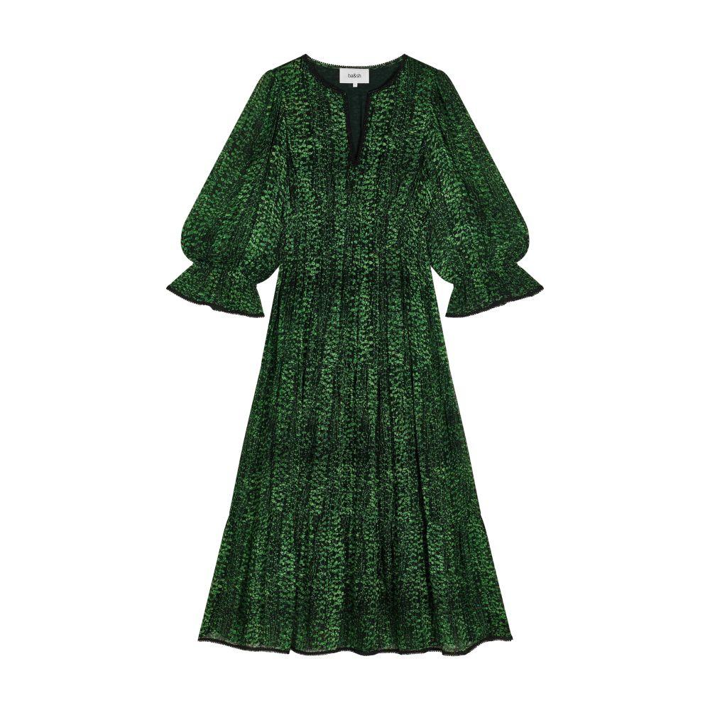 Ba&sh Printed Viscose Midi Dress in Green | Lyst