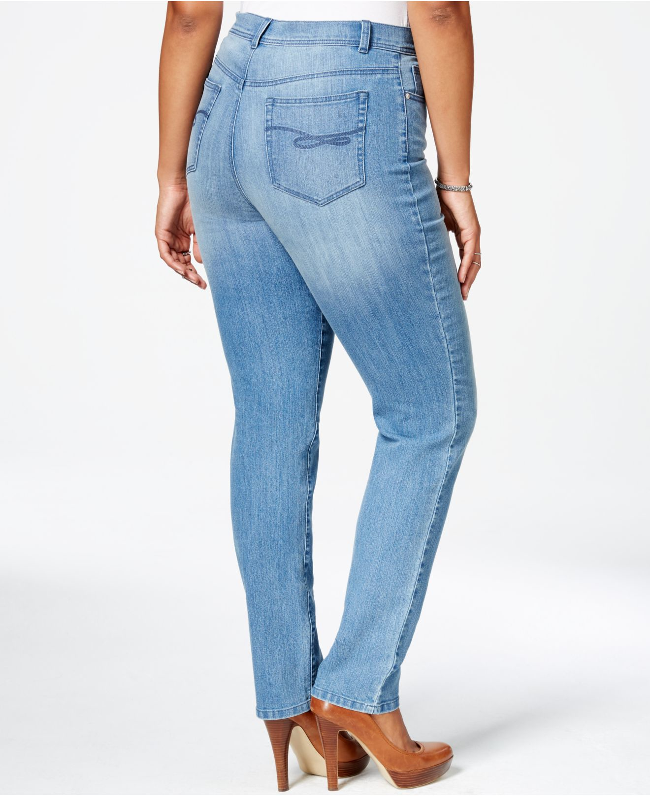 Style And Co Denim Plus Size Tummy Control Slim Leg Jeans Only At Macy