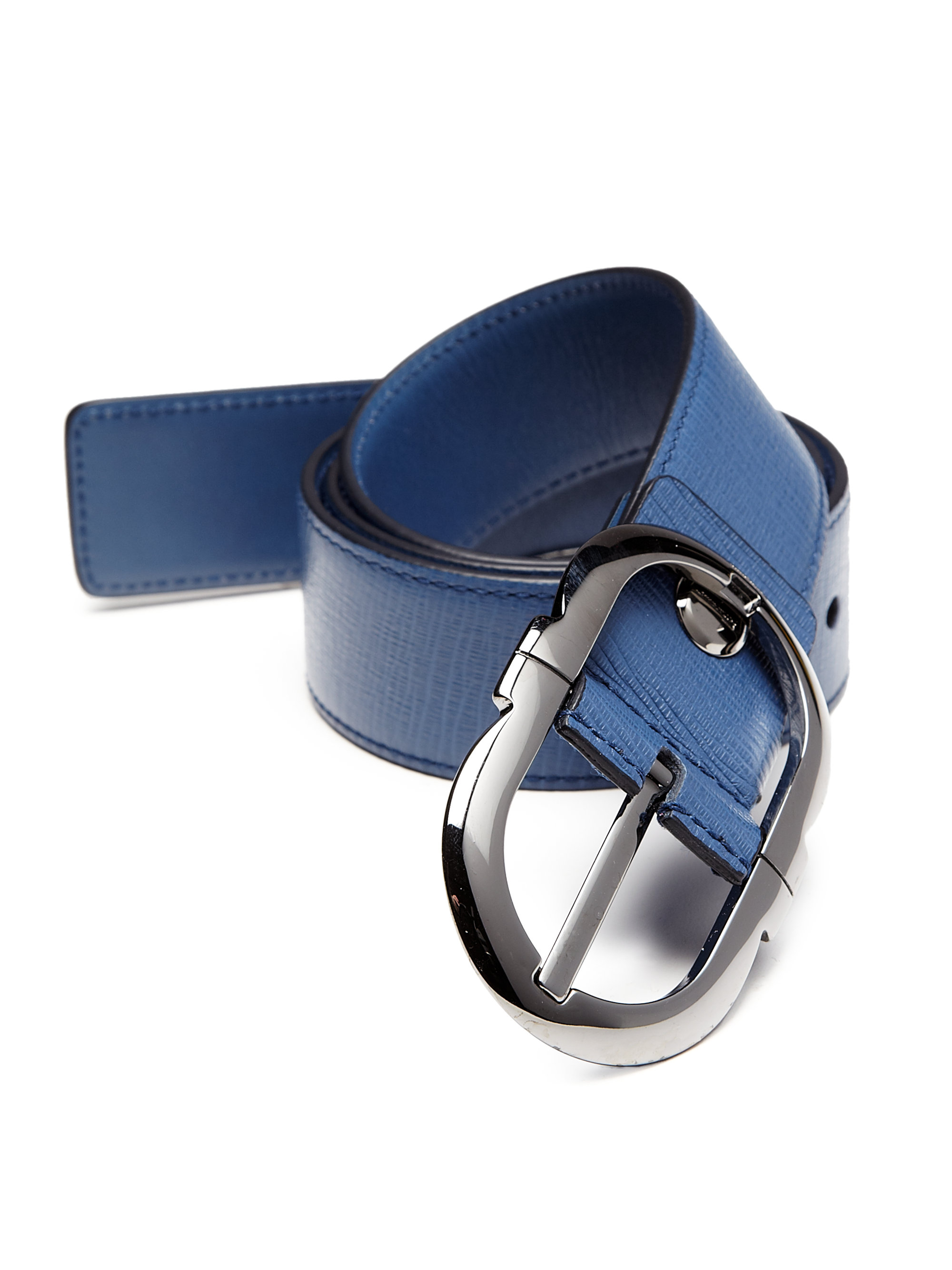Ferragamo Revival Adjustable Textured Leather Belt in Blue for Men - Lyst