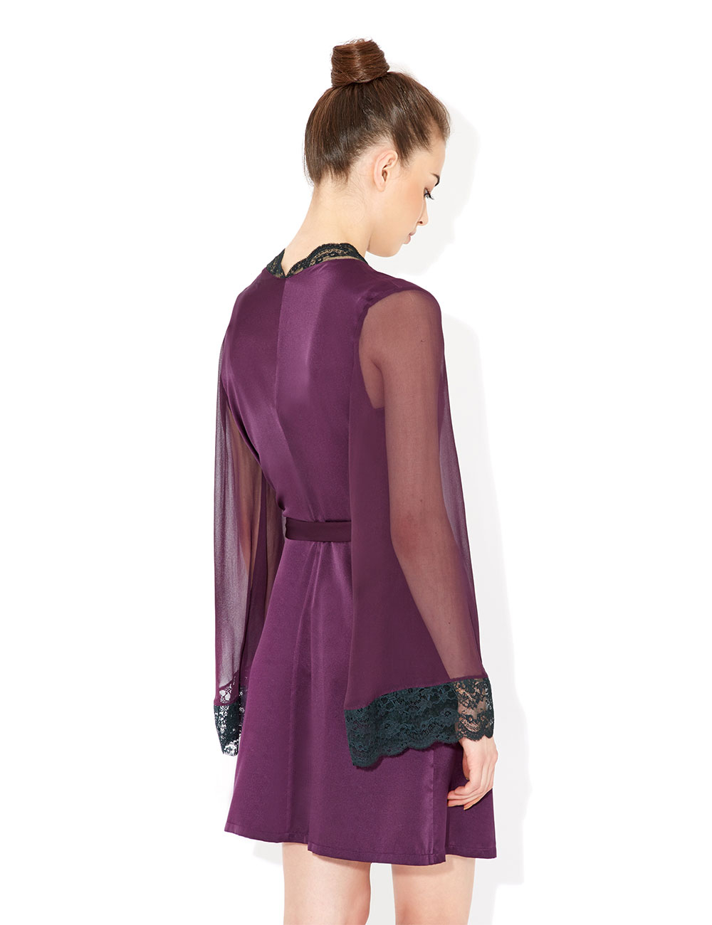 Myla Isabella Shadow Purplecarbon Green Silk Short Robe Nightwear In Purple Shadow Purple