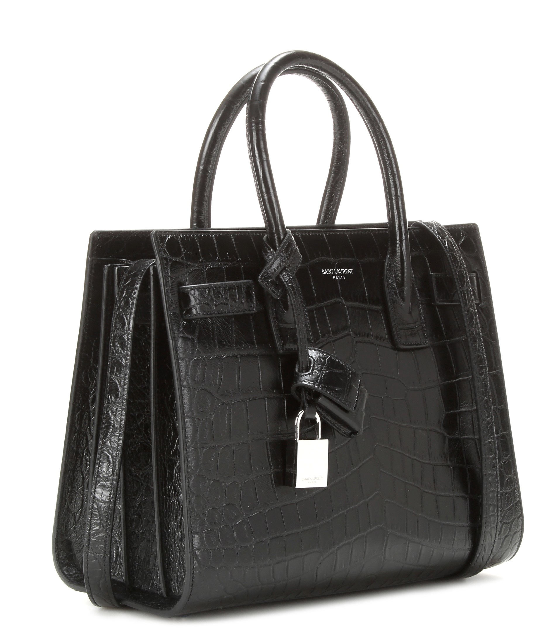 Saint Laurent Sac De Jour Nano Crocodile Embossed Leather Tote In Black Saint Laurent Sac De Jour Nano Crocodile Embossed Leather Tote In Black