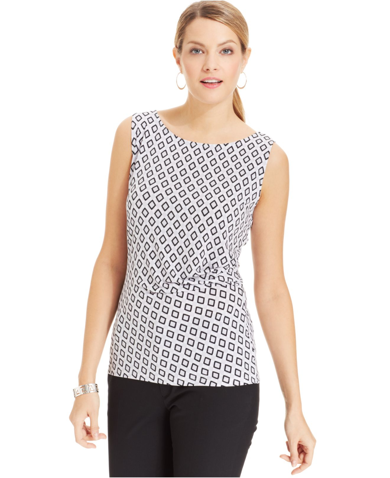 Lyst - Jones new york Sleeveless Printed Drape Top in Blue