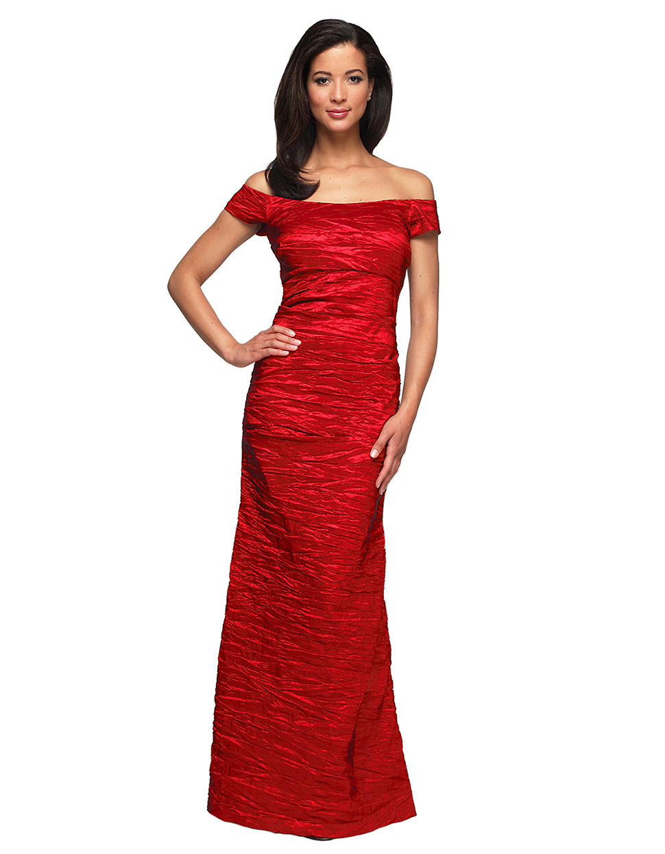 Lyst Alex Evenings Long Off The Shoulder Stretch Taffeta Dress In Red