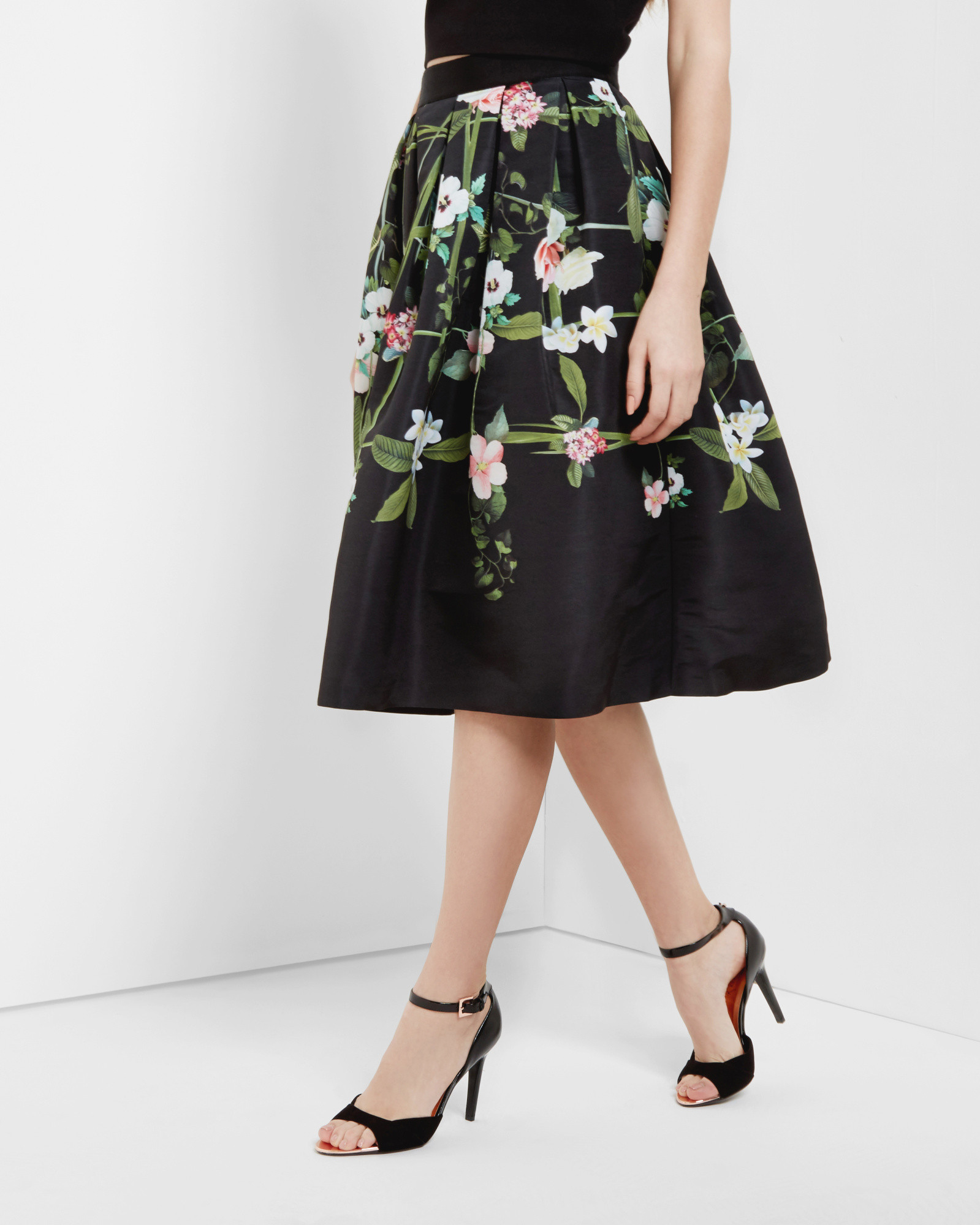 Ted Baker Emmalin Secret Trellis Midi Skirt In Floral Black Lyst