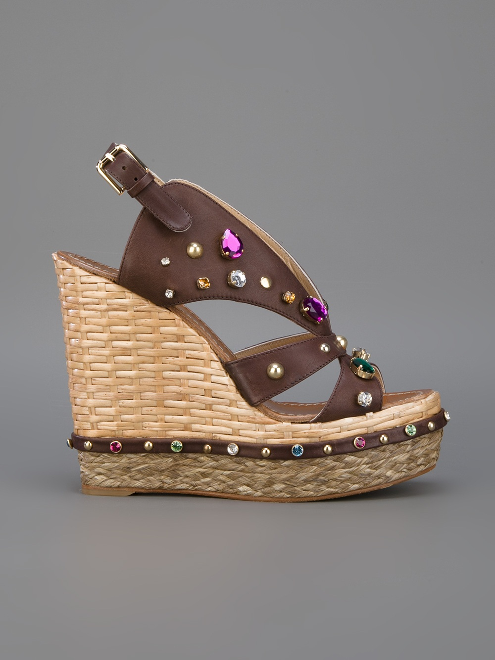 Dolce And Gabbana Embellished Wedge Sandal In Brown Lyst