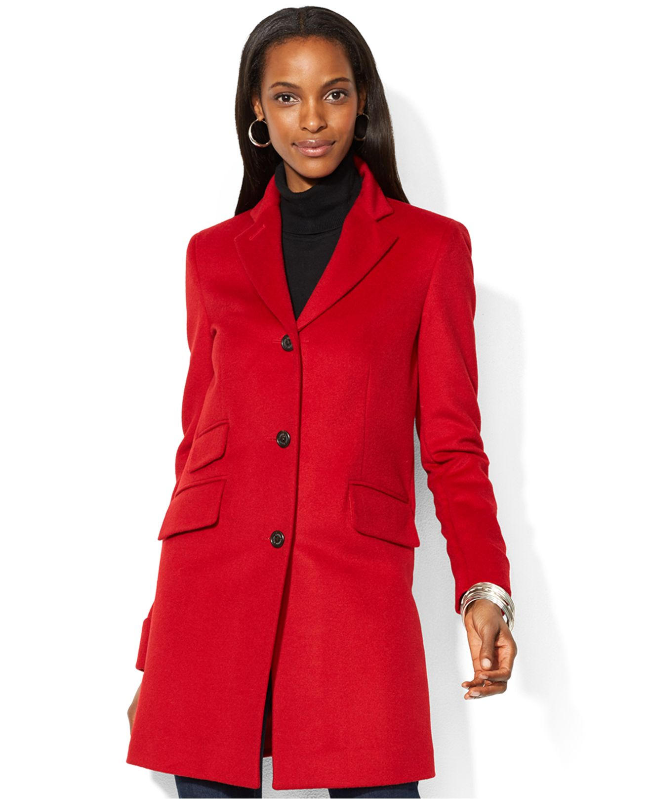 Lauren By Ralph Lauren Single Breasted Wool Blend Walker Coat In Red Lyst