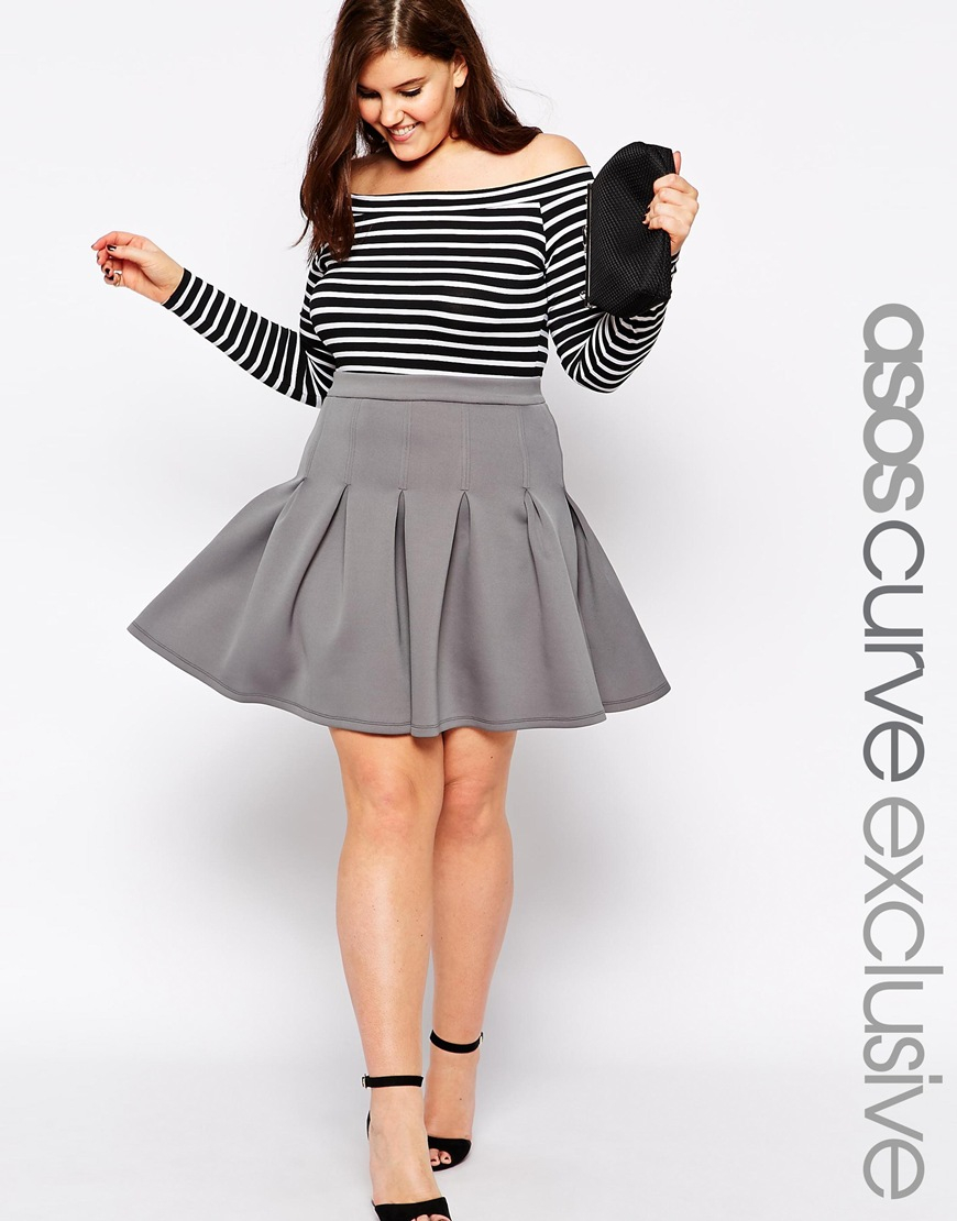 Asos Exclusive Skater Skirt With Deep Waistband In Gray Lyst