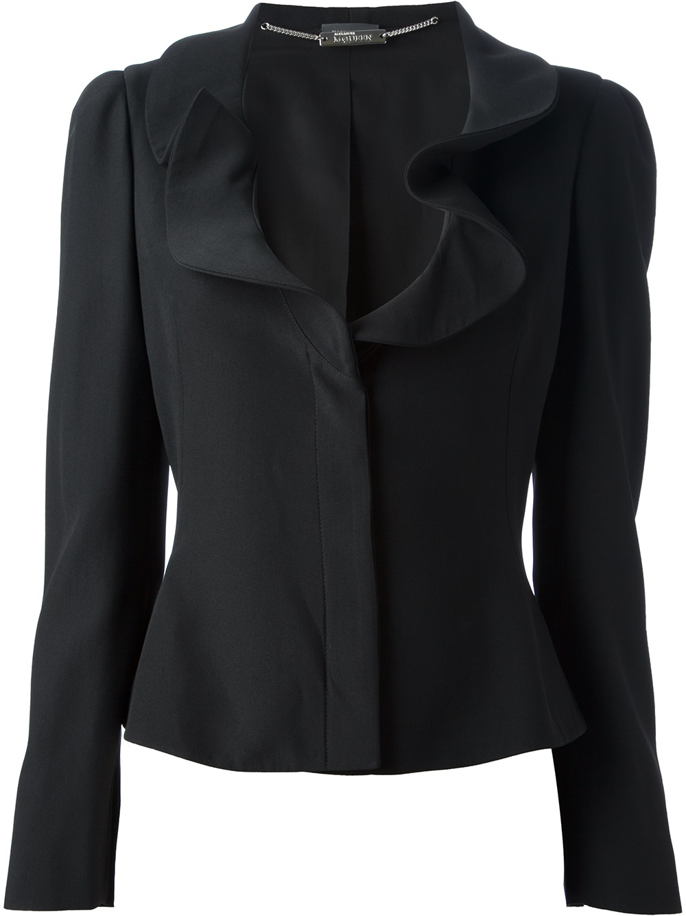 Alexander McQueen Ruffle Collar Blazer in Black | Lyst