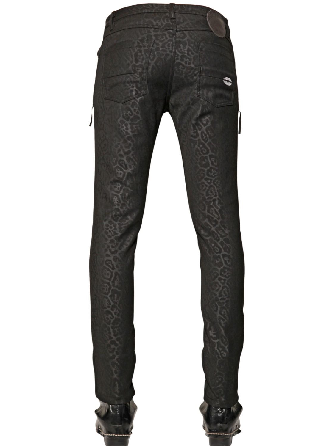 Tom Rebl 165cm Leopard Print Stretch Denim Jeans In Black For Men Lyst