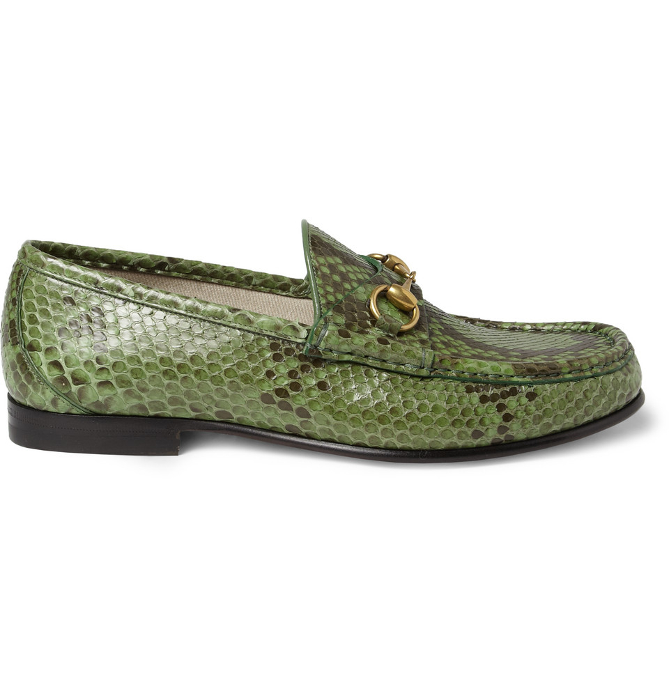Gucci Horsebit Python Loafers in Green for Men - Lyst