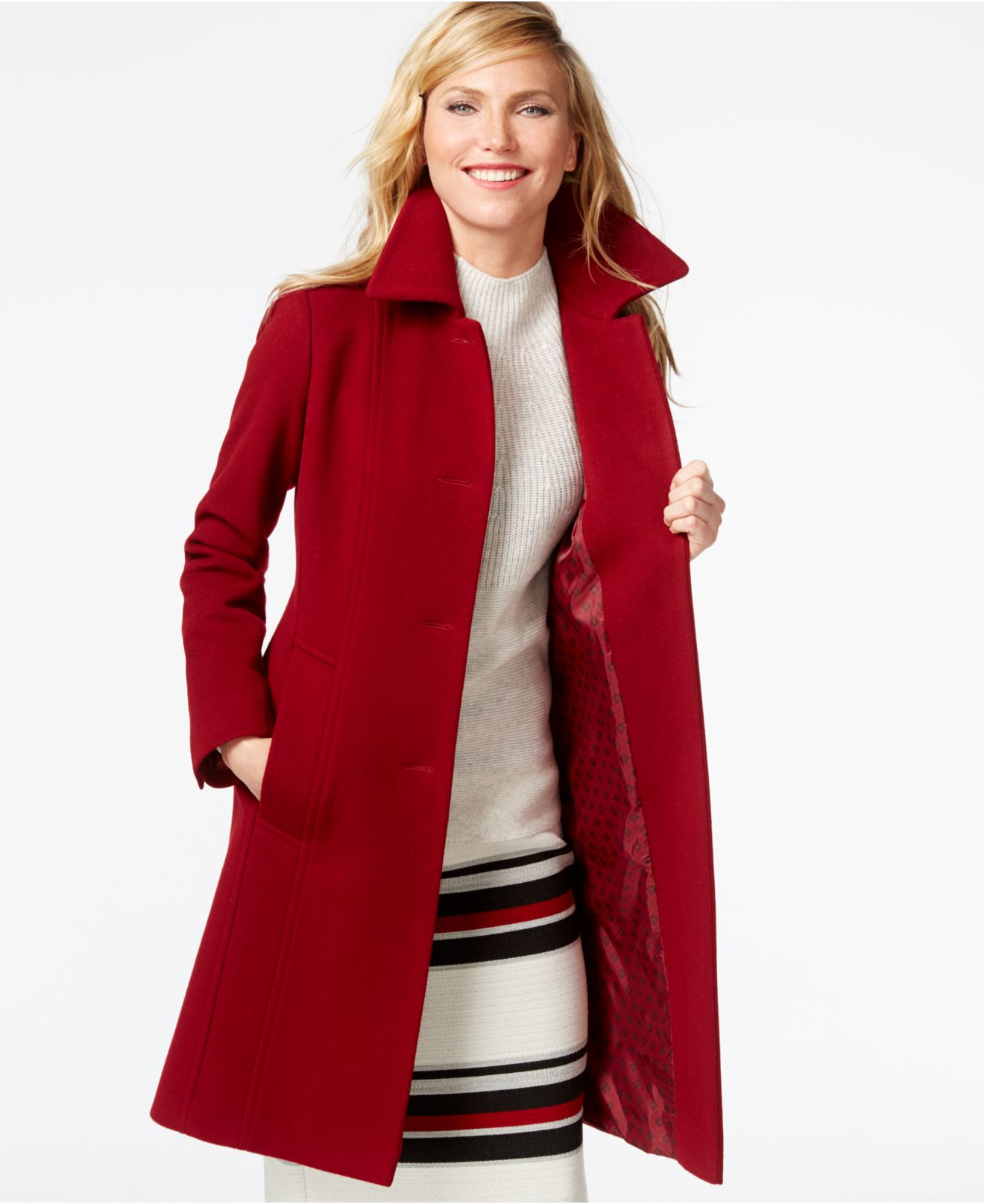 Anne Klein Wool Cashmere Walker Coat In Red Lyst