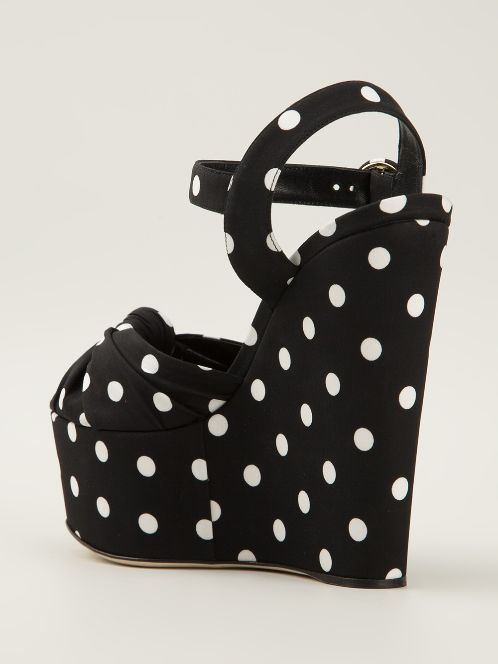 Dolce And Gabbana Polka Dot Wedge Sandals In Black Lyst