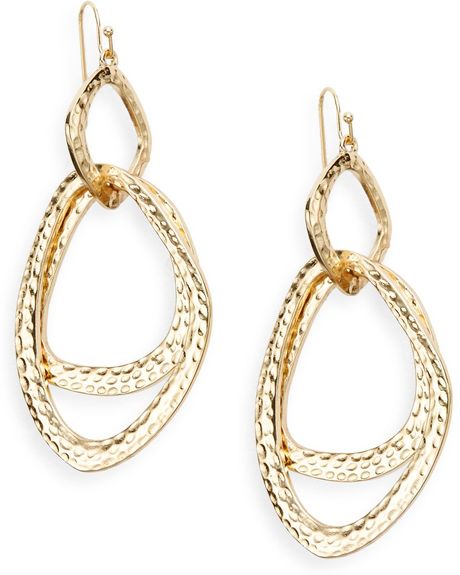Saks Fifth Avenue Hammered Double Drop Earrings in Gold | Lyst