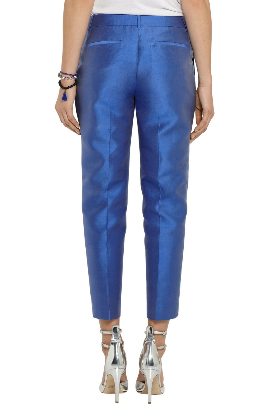 J Crew Collection Silk Blend Shantung Straight Leg Pants In Blue Lyst