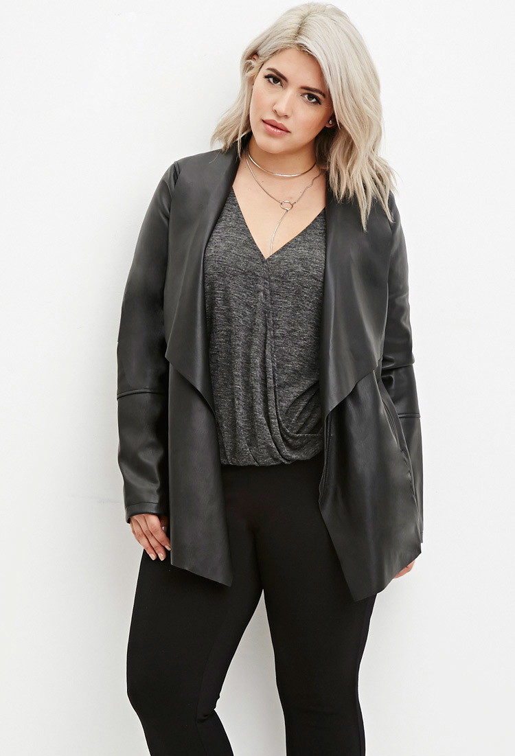 Lyst Forever 21 Plus Size Faux Leather Open Front Jacket In Black