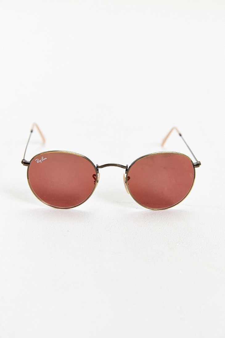 Ray Ban Bronze Round Sunglasses In Red For Men Lyst