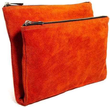 Asos Suede Multi Pocket Clutch Bag in Orange | Lyst