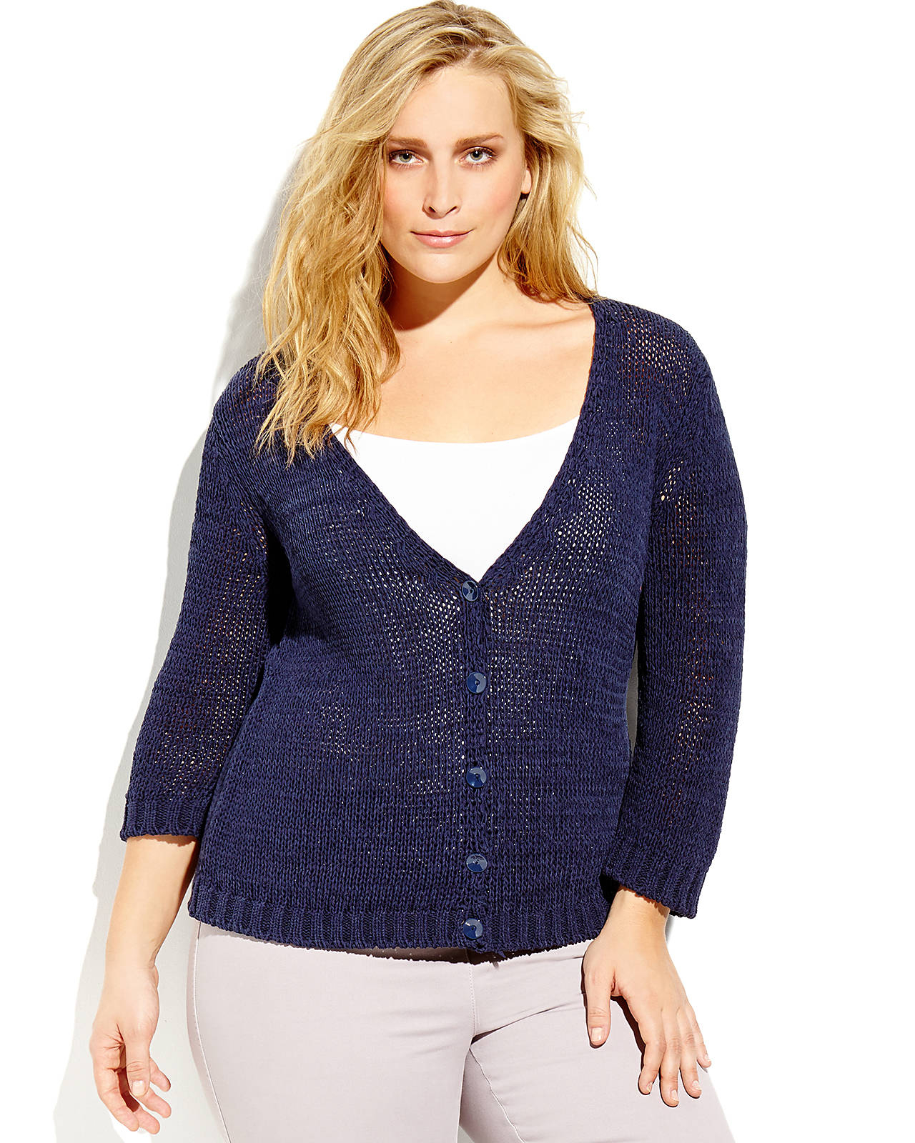 Marina Rinaldi Plus Size Navy Knit Cardigan In Blue Lyst